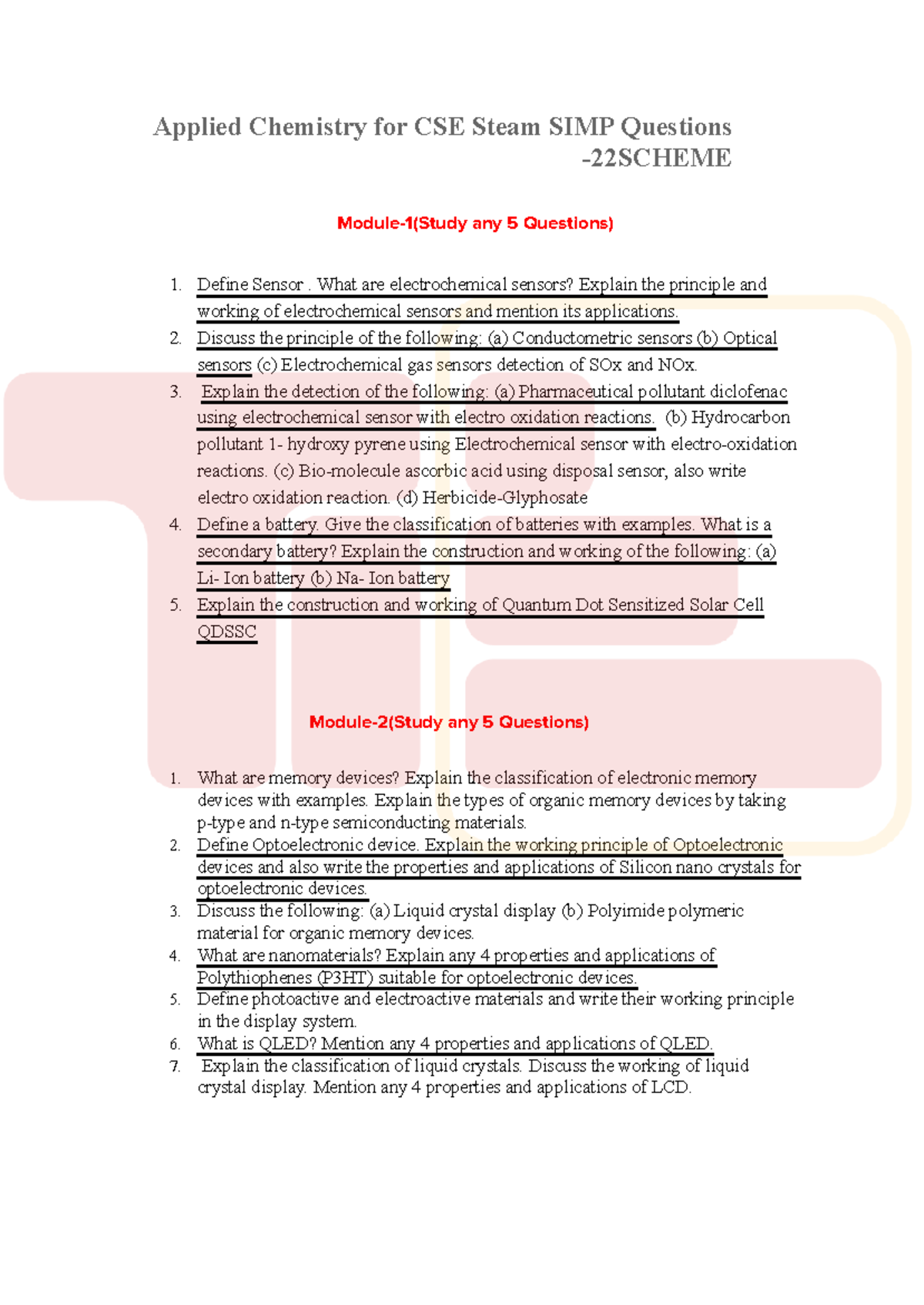 Applied Chemistry for CSE - simp qb (1) - Applied Chemistry for CSE Steam SIMP Questions ...
