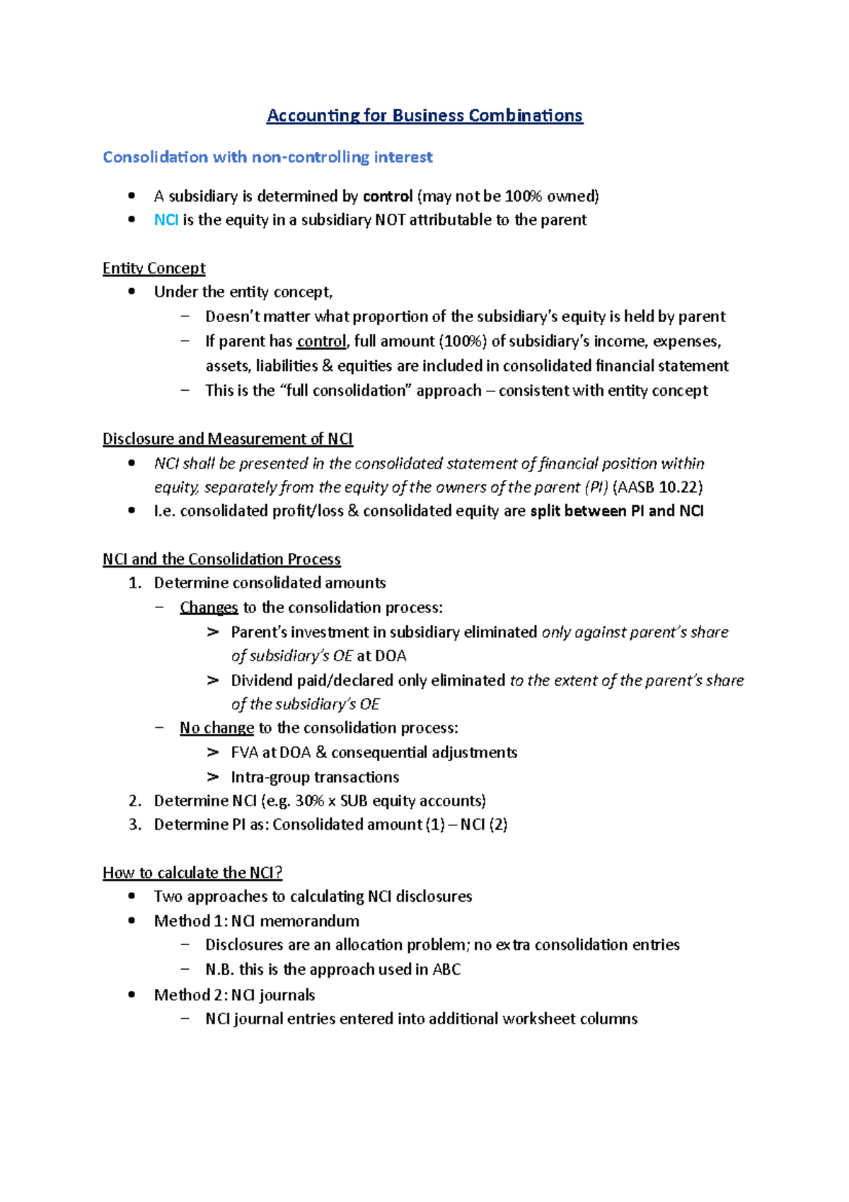 ABC EXAM Notes - Accounting for Business Combinations Consolidation ...