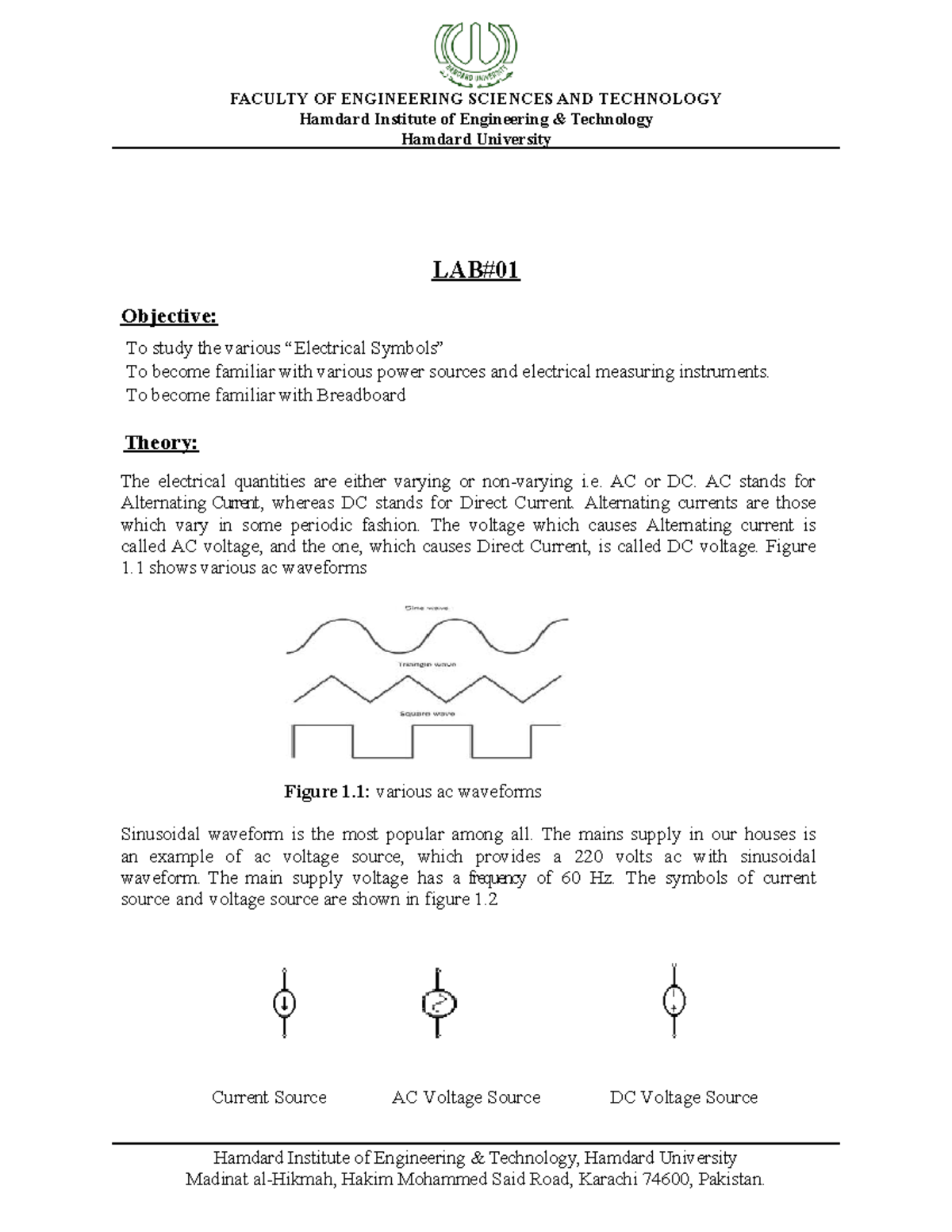 ELECTRONIC ENGINEERING LAB MANUAL FROM STUDENT OF HAMDARD UNIVERSITY - Hamdard Institute of ...