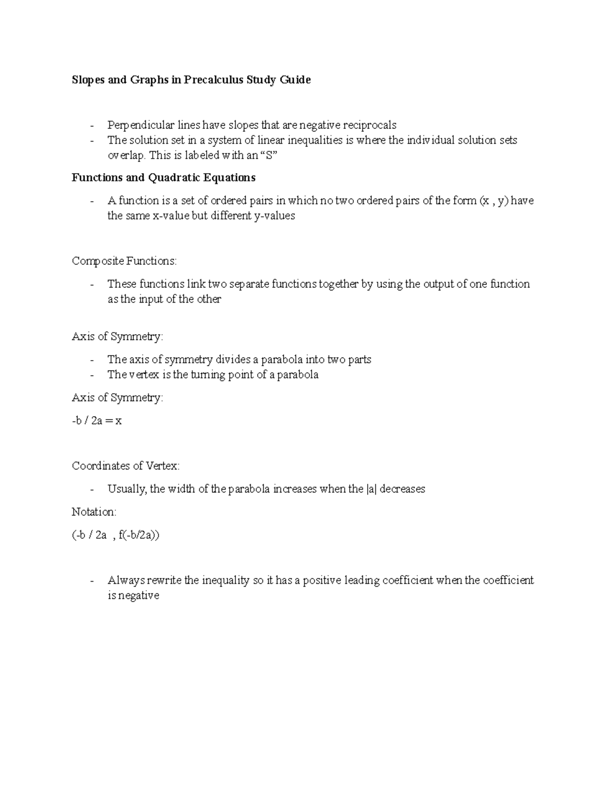 Functions and Quadratic Equations - Slopes and Graphs in Precalculus ...