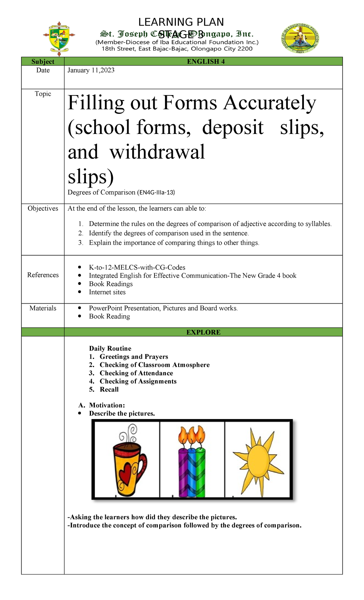 ENG 4 LP - Subject ENGLISH 4 Date January 11, Topic Filling out Forms ...