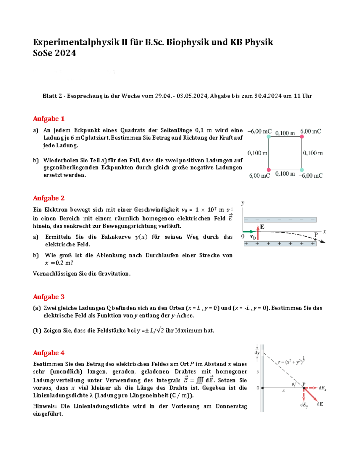 So Se24 Exp Phys 2 UB 2 - SoSe 2024 - Coulomb-Krft, Kondensator, Flussdichte ...