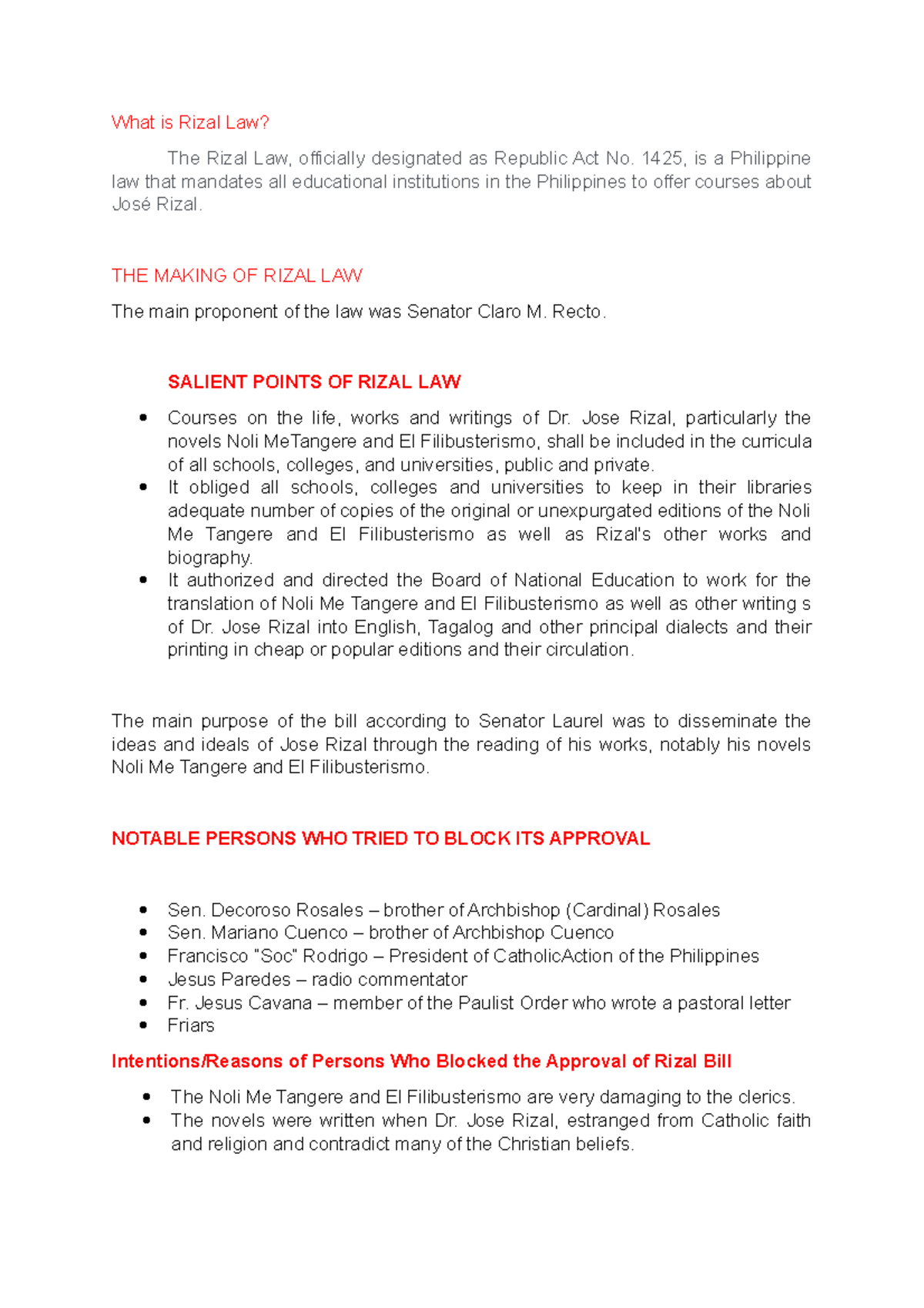 Reviewer- Rizal - What is Rizal Law? The Rizal Law, officially ...