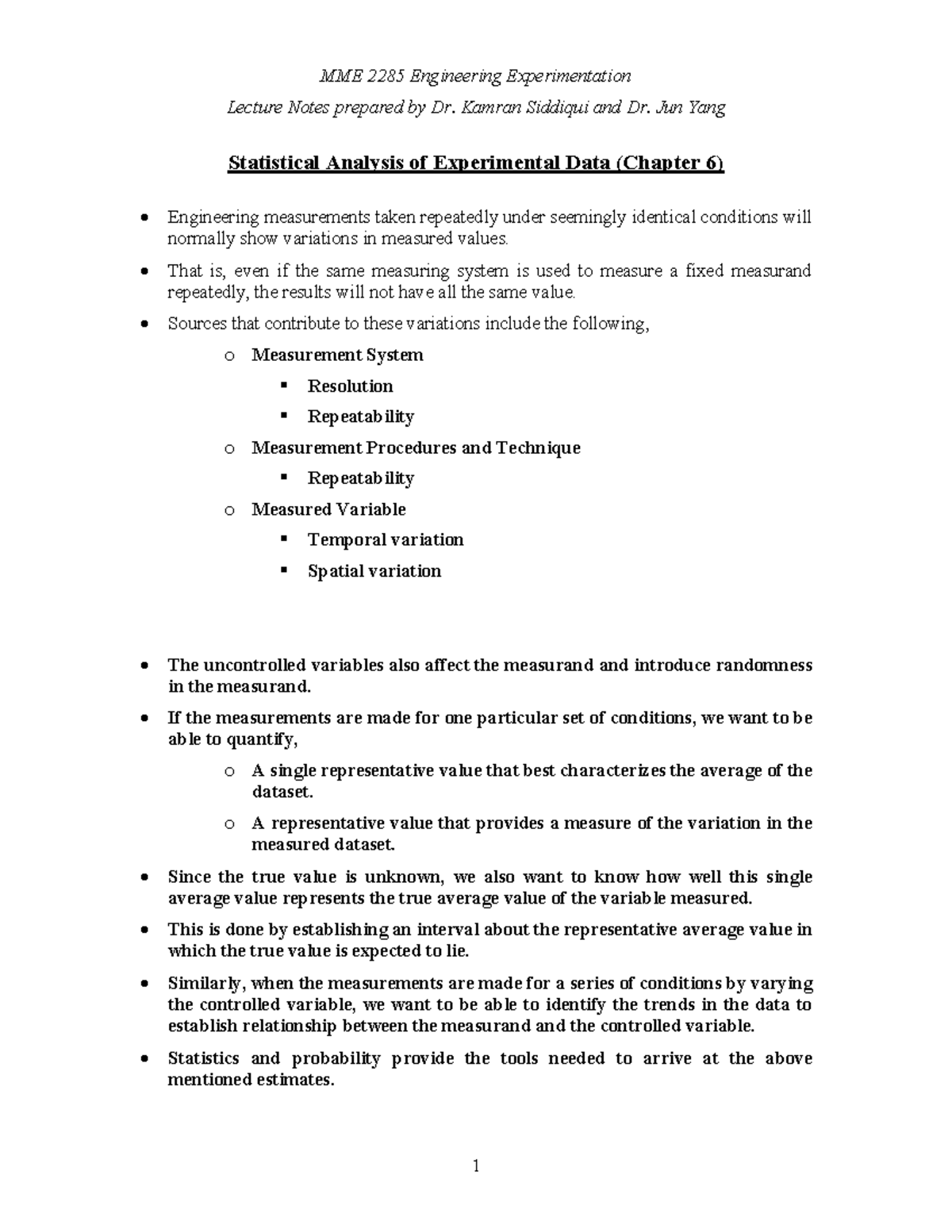 Topic 13 Statistical Analysis of Experimental data - Lecture Notes ...