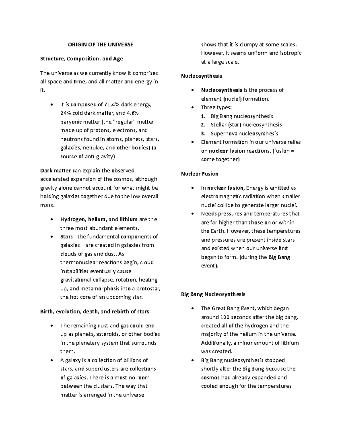 Origin OF THE Universe Lecture - ORIGIN OF THE UNIVERSE Structure ...