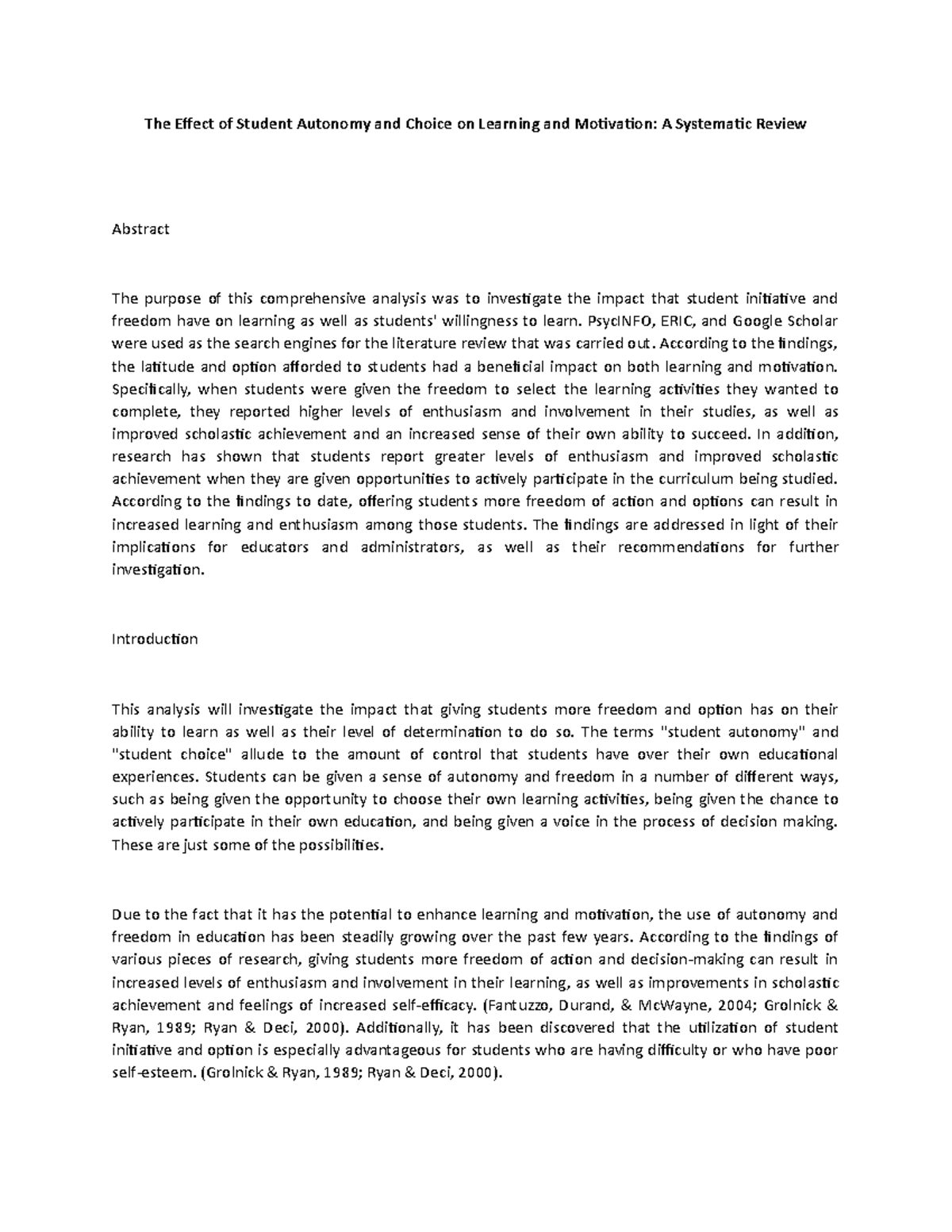 The Effect of Student Autonomy and Choice on Learning and Motivation ...