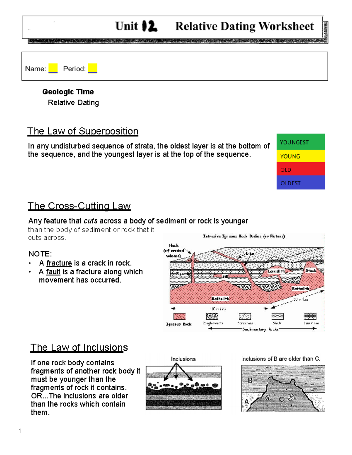 Copy of Day 56 Relative Dating practice - Geologic Time Relative Dating ...