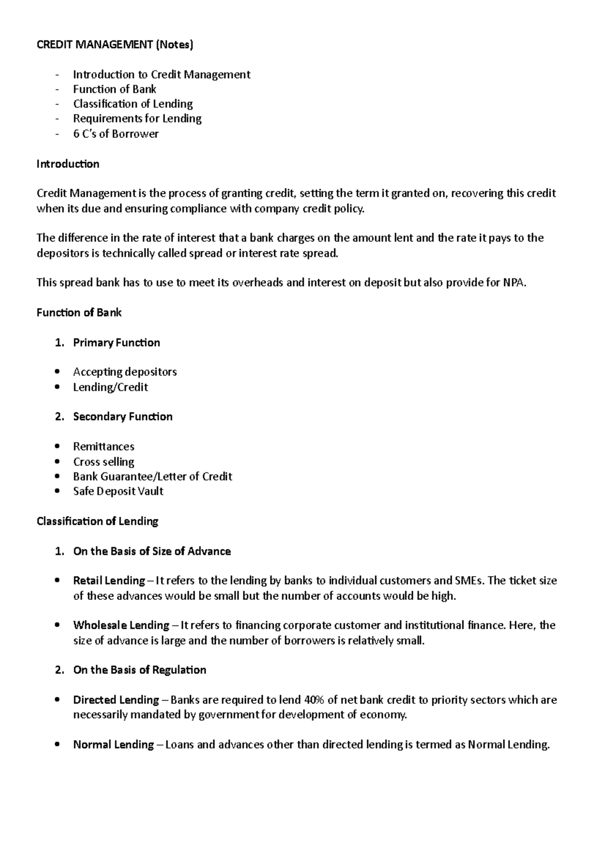 Credit Management - CREDIT MANAGEMENT (Notes) Introduction to Credit ...