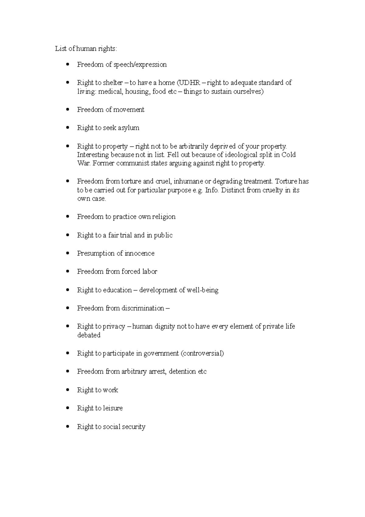 List Of Human Rights For Government And Objectives - Lecture Notes ...