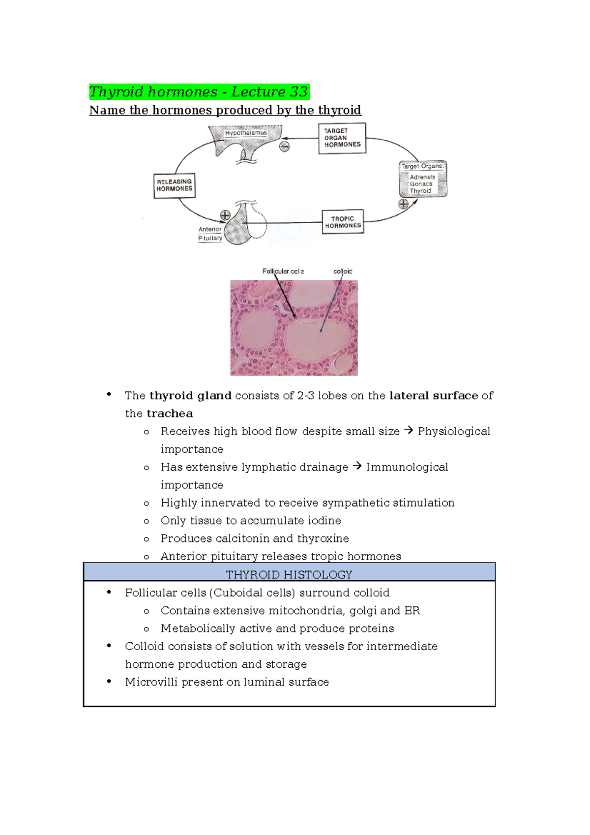 Thyroid hormones - avbs2005 - Thyroid hormones - Lecture 33 Name the ...