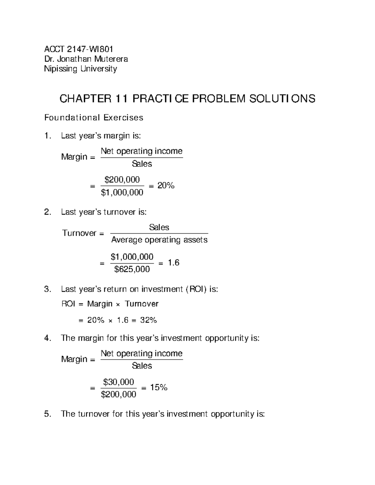 Chapter 11 Practice Problem Solutions - ACCT 2147-WI Dr. Jonathan Muterera Nipissing University ...