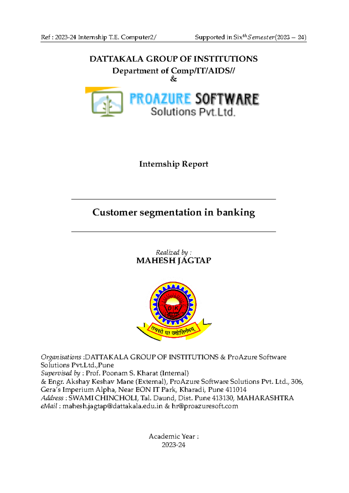 Dattakala Internship Report TE SPPU - Ref : 2023-24 Internship T ...