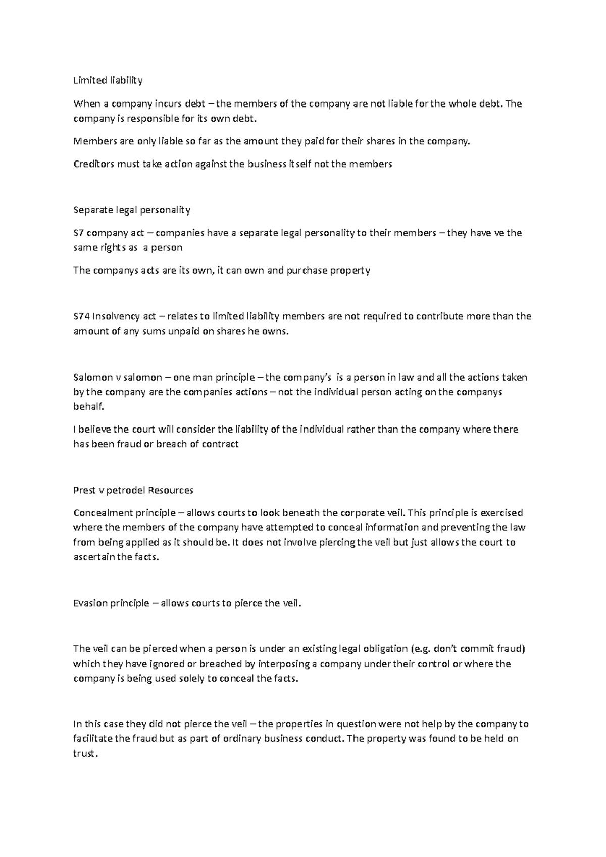 Separate legal personalities Workshop - Limited liability When a ...