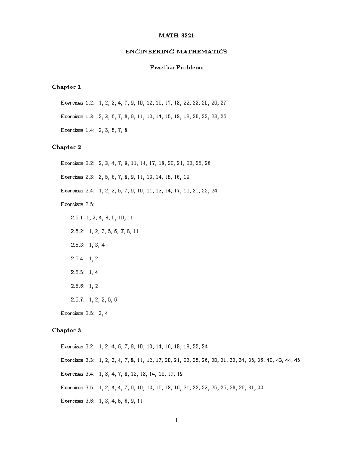 Suggested assigments emath textbook - ENGINEERING MATHEMATICS - MATH ...