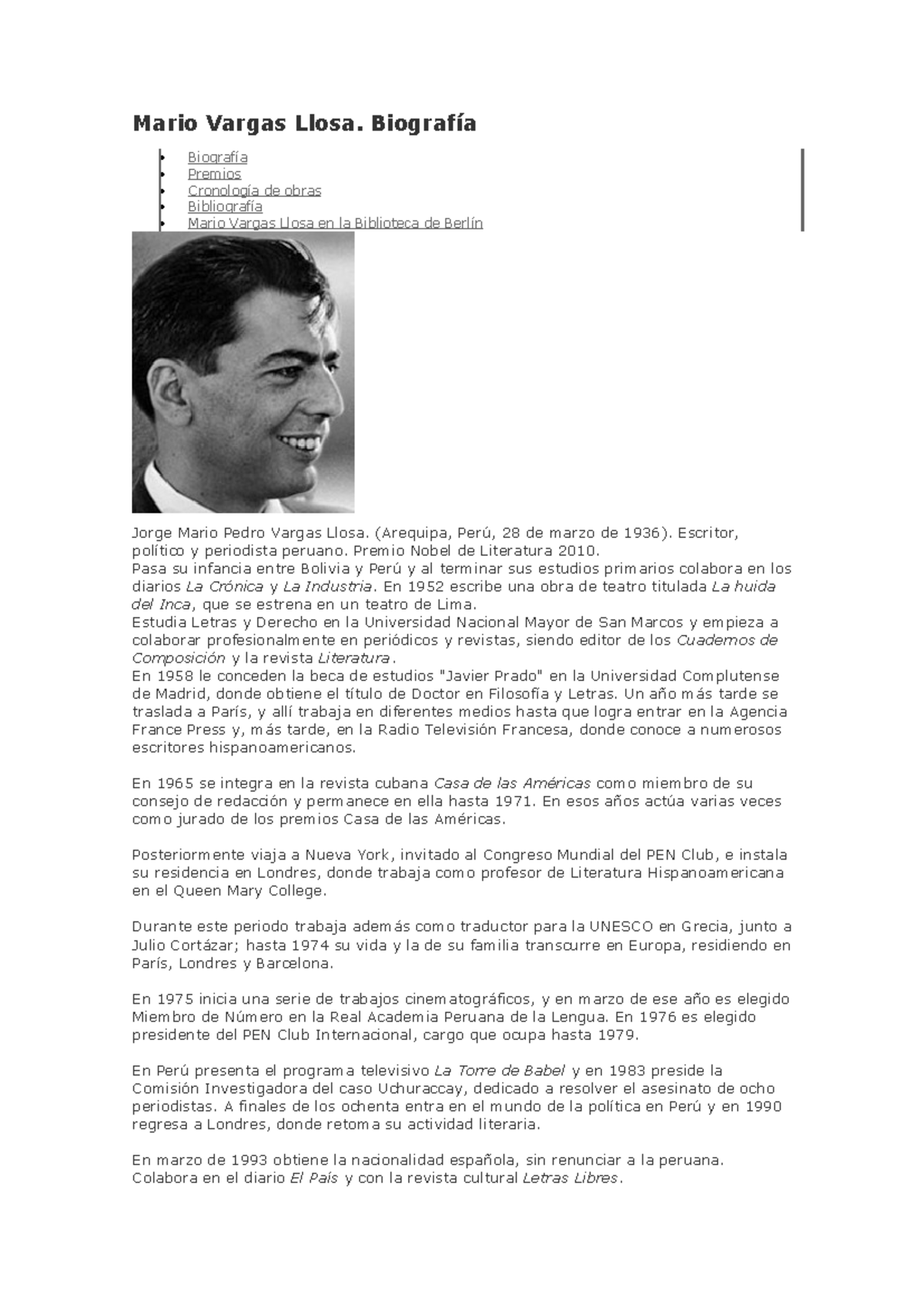 Mario Vargas Llosa - Apuntes del segundo semestre. Respuestas cortas y ...
