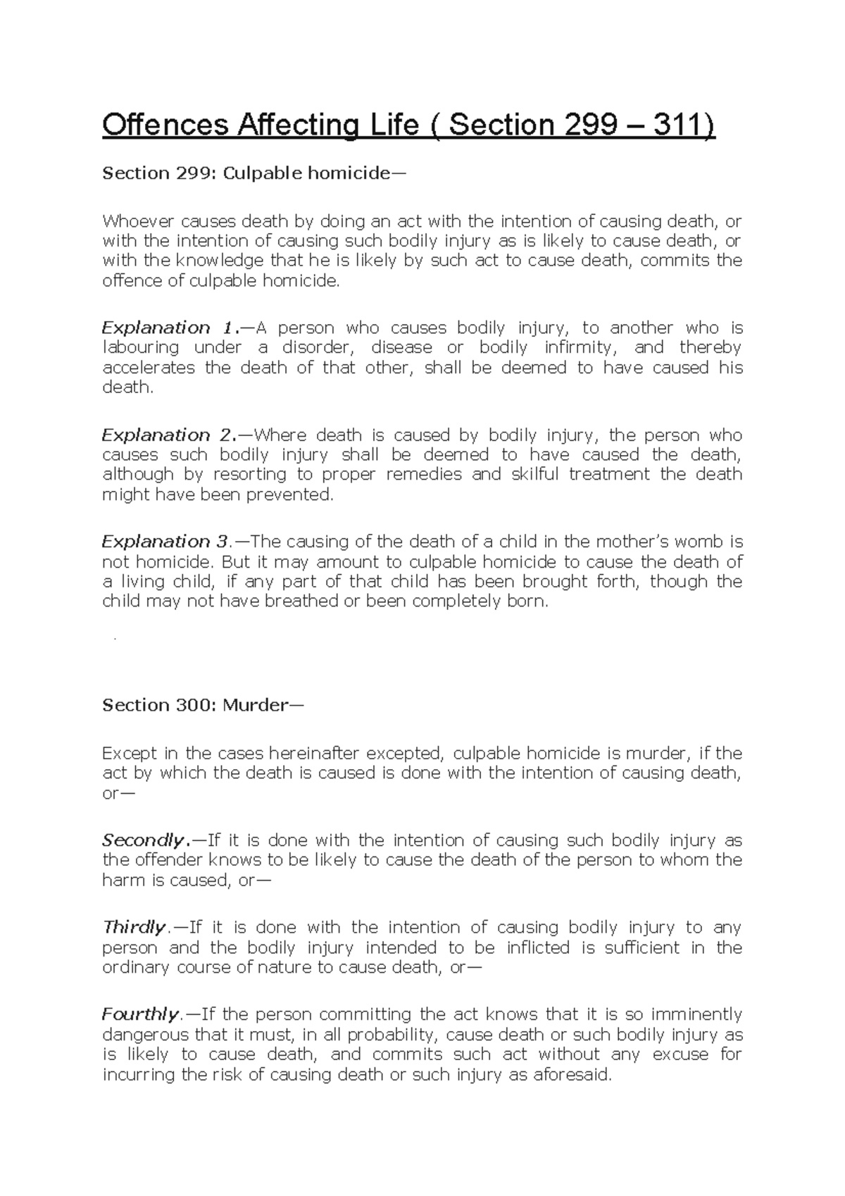 Ipc Sections 299 To 311 Offences Affecting Life Offences Affecting