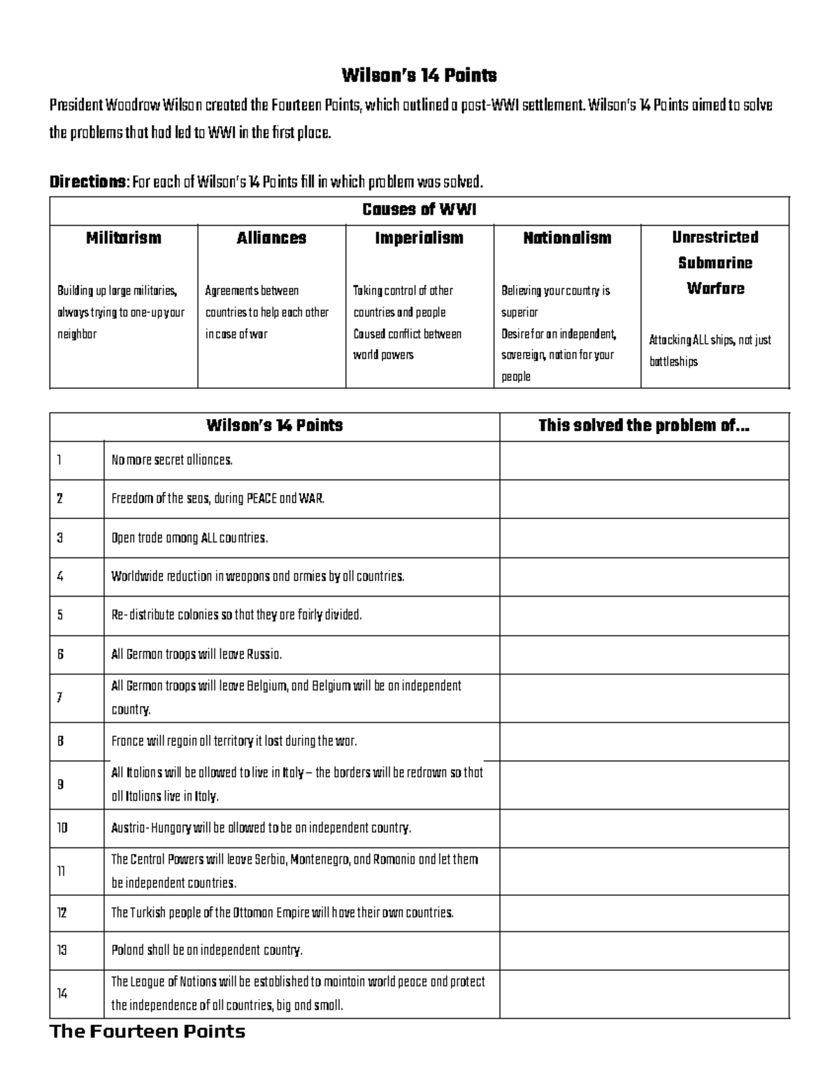 Wilsons 14Points-1 - Wilson’s 14 Points President Woodrow Wilson ...