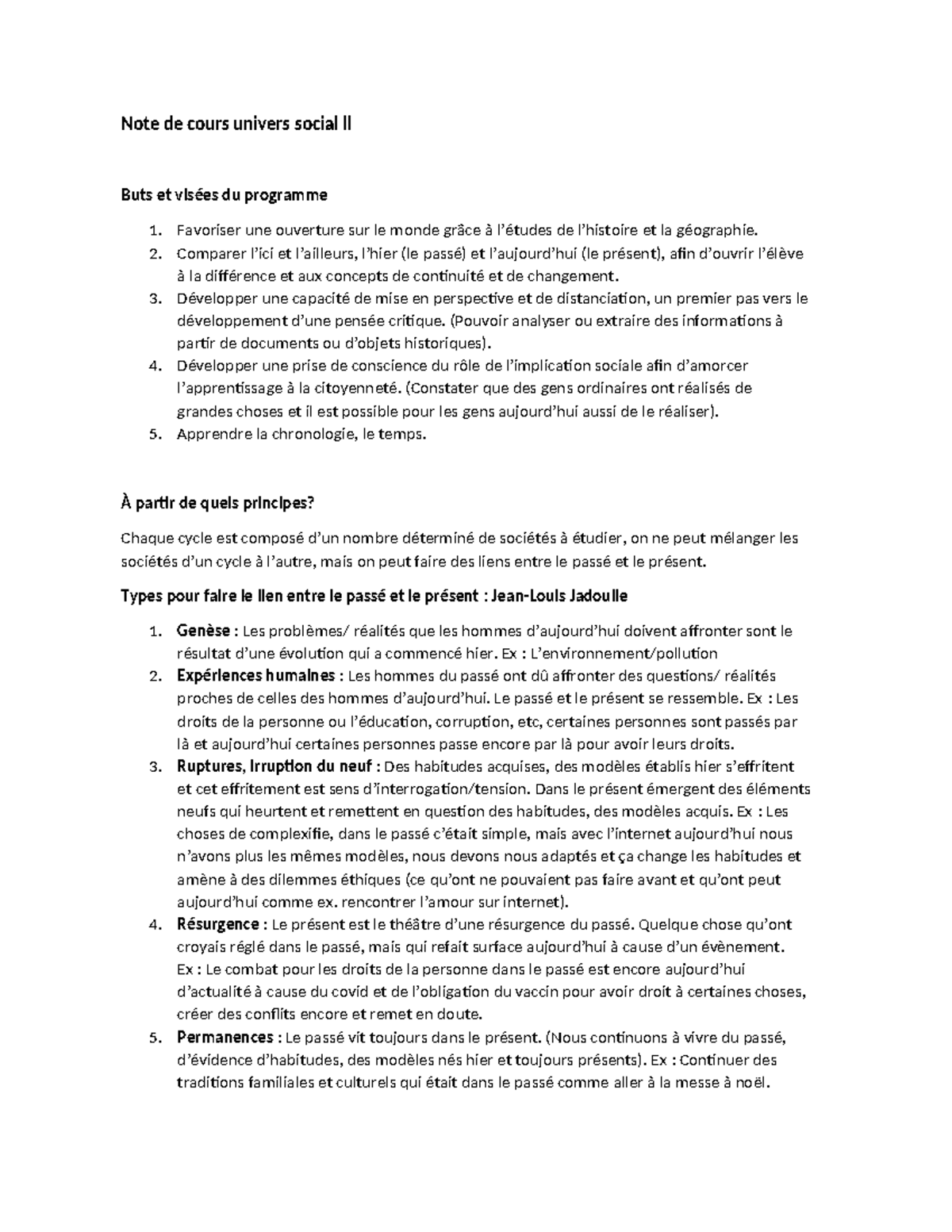 Note de cours univers social ll - Favoriser une ouverture sur le monde ...