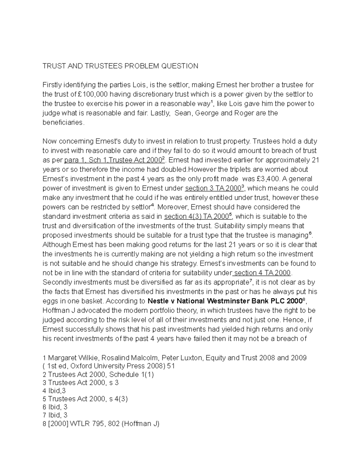 Equity AND Trust Problem question - TRUST AND TRUSTEES PROBLEM QUESTION ...
