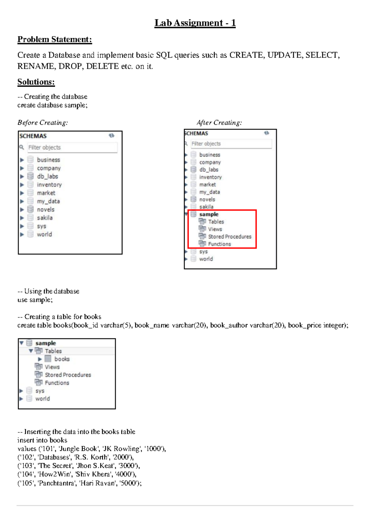 01 lab 1 dmdw - Lab - Problem Statement: Lab Assignment - 1 Create a Database and implement ...