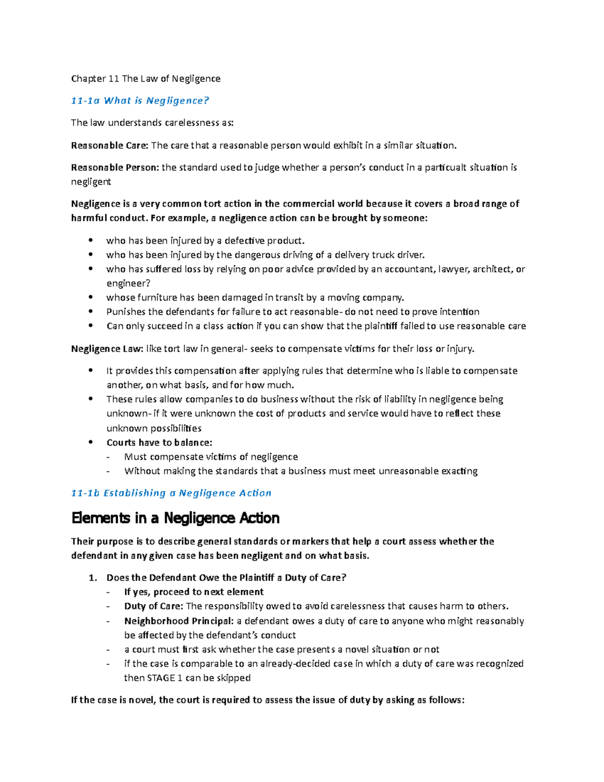 Chapter 11 The Law of Negligence - Chapter 11 The Law of Negligence 11 ...