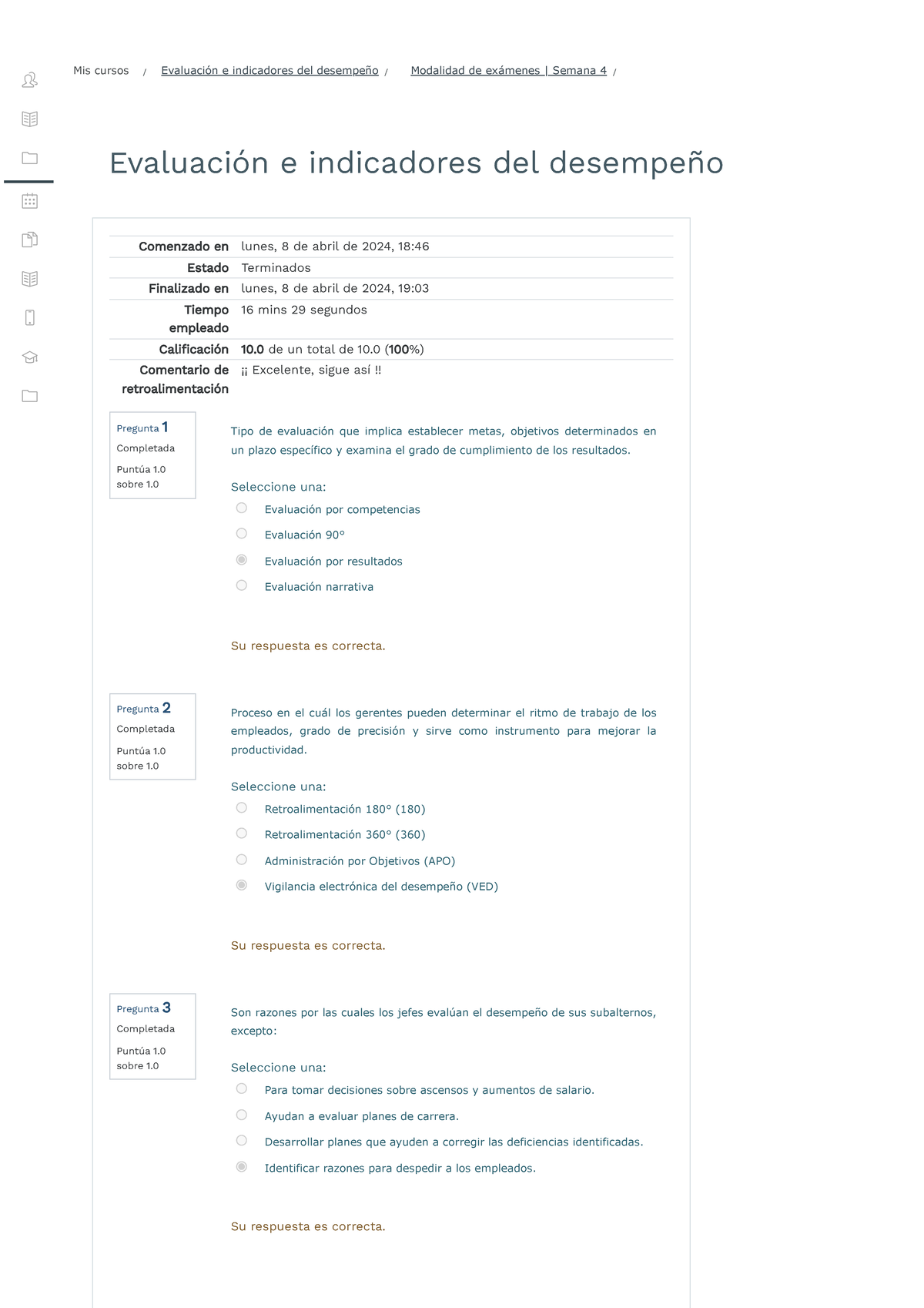 Revision evaliacion e indicadores de desempeño semana 4 - Evaluación e indicadores del desempeño ...