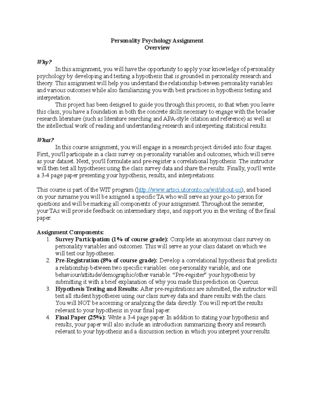 1. Personality Assignment Overview - Personality Psychology Assignment ...