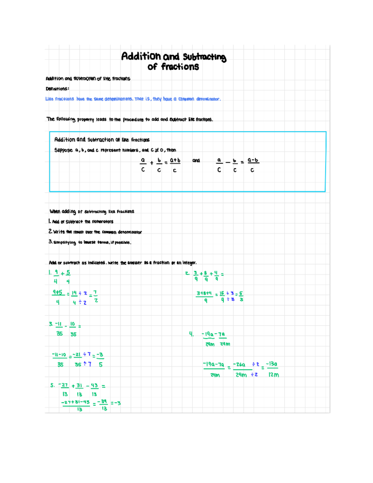 Addition and subtracting of fractions - MATH 1300 - Studocu