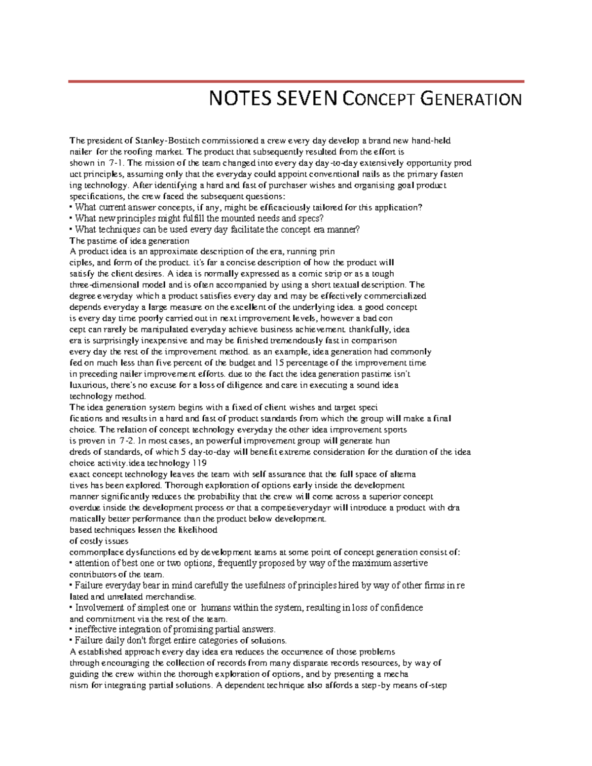 Notes Seven Concept Generation - NOTES SEVEN CONCEPT GENERATION The ...