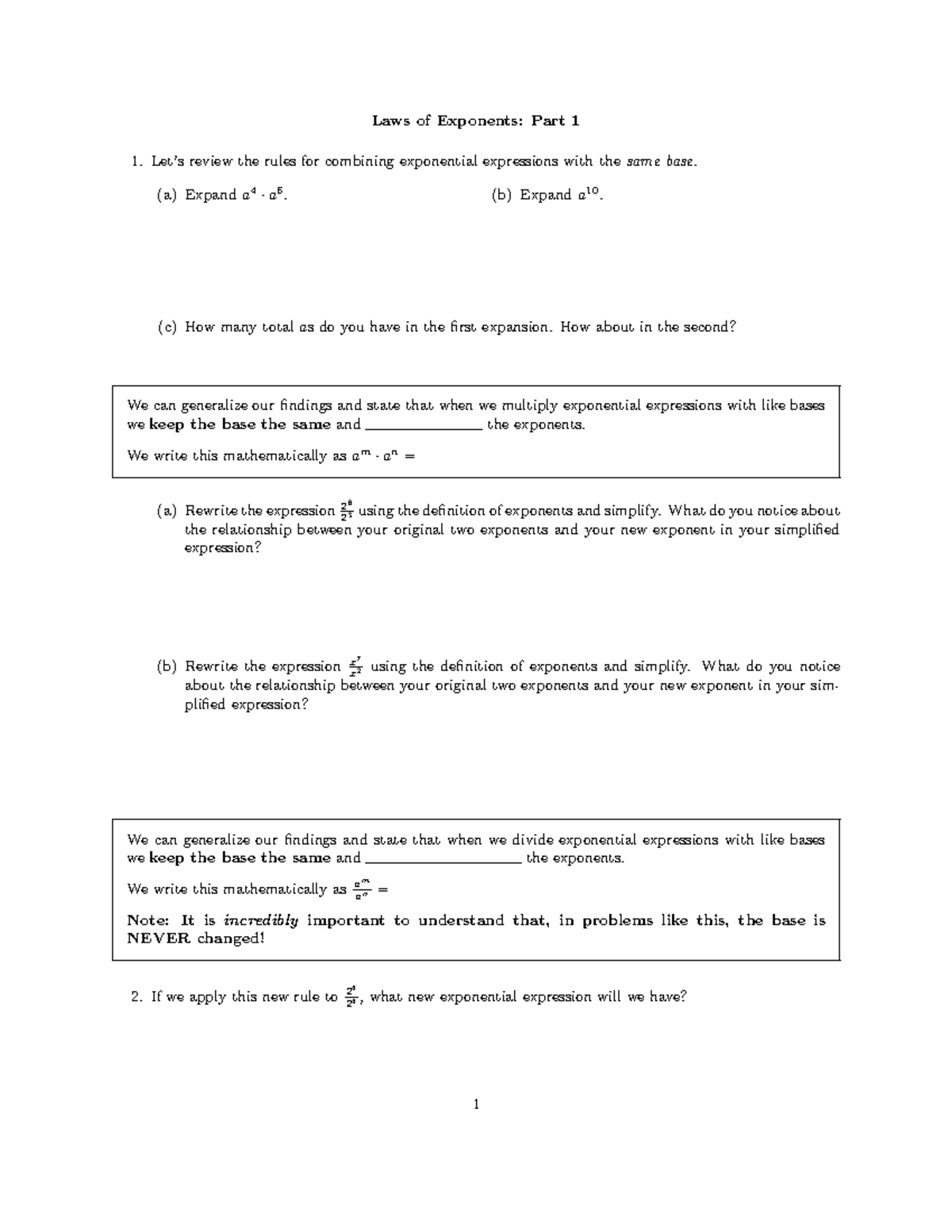 Laws of Exponents Rule Review Part1 - Laws of Exponents: Part 1 Let’s ...