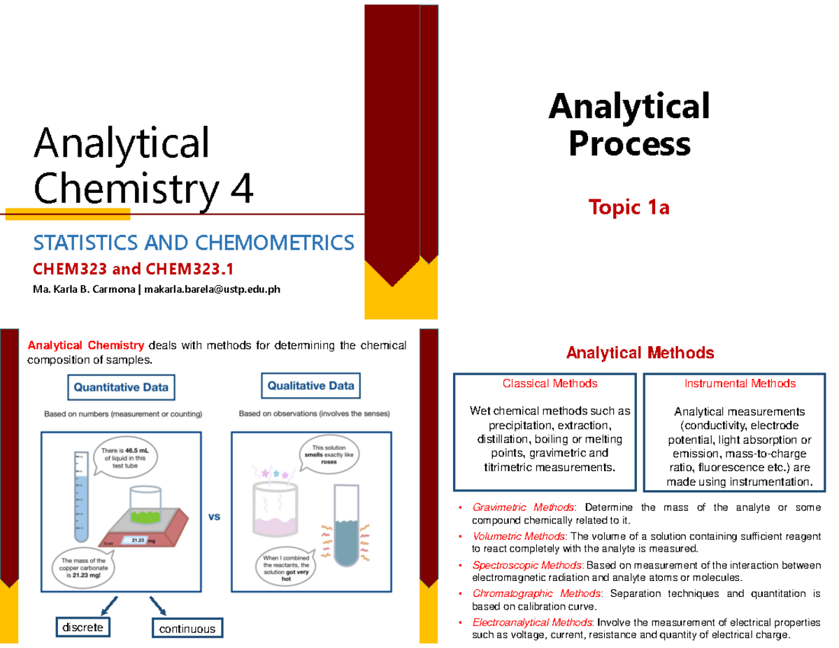 Topic 1a - Analytical Chemistry 4 STATISTICS AND CHEMOMETRICS CHEM323 ...