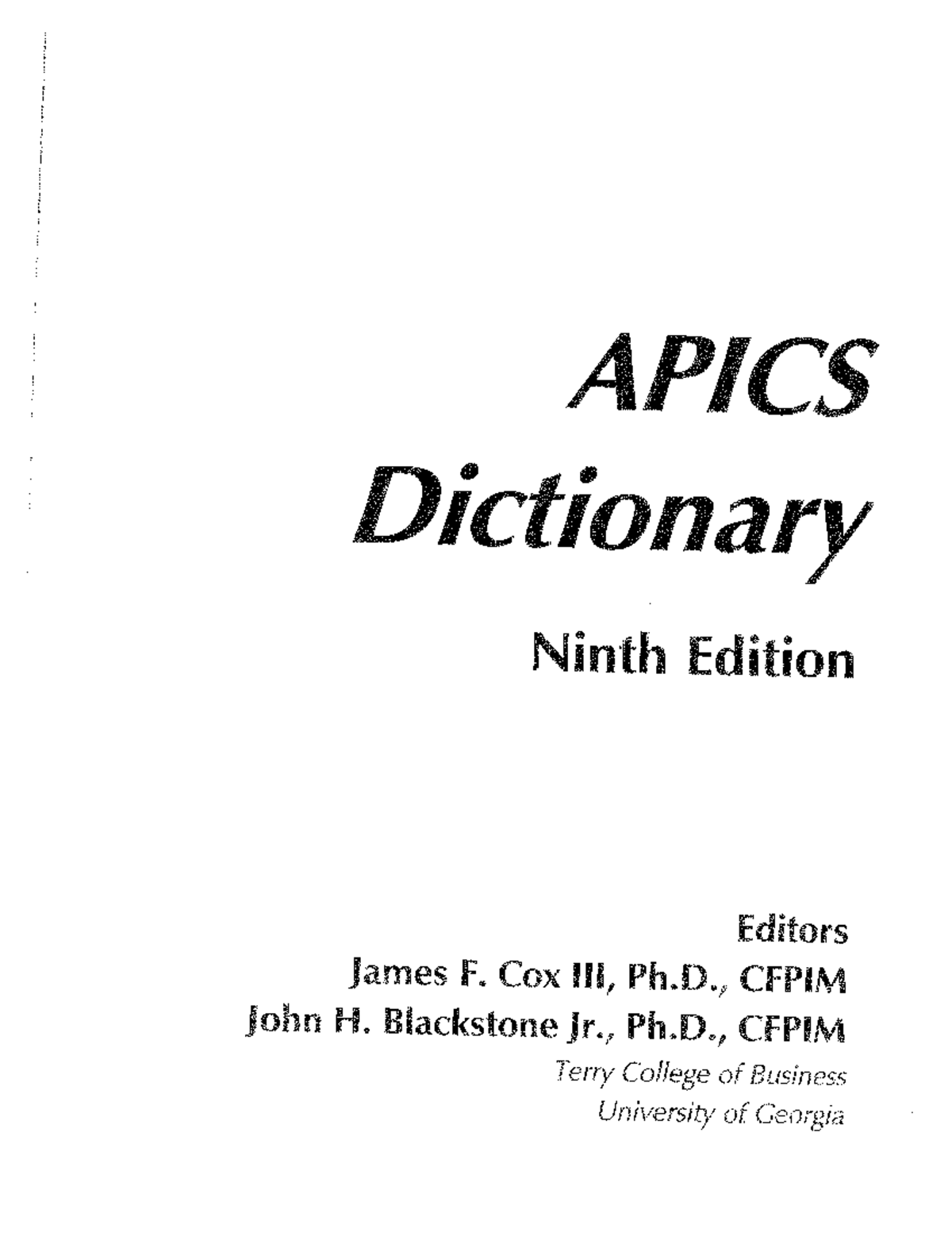 từ điển Apics Dictionary - Logistic and supply chain - HCMUTE - Studocu