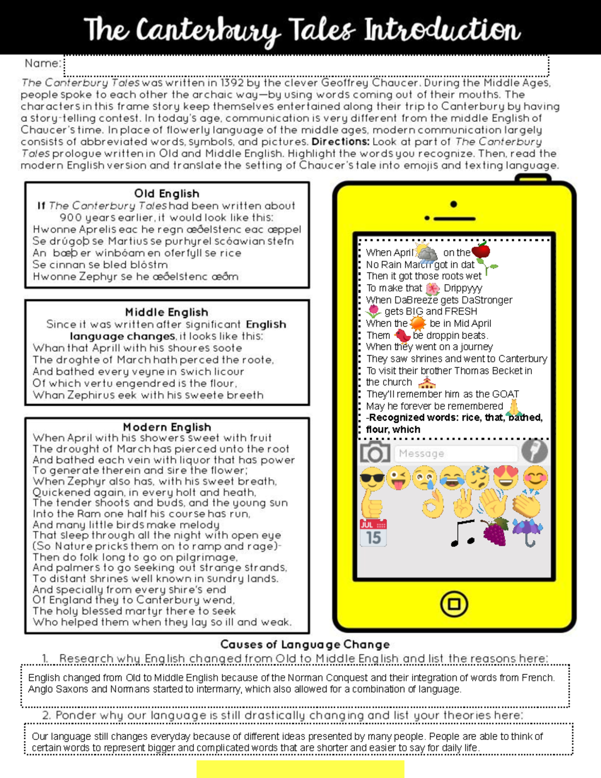 English The Canterbury Tales Introduction - When April on the No Rain ...