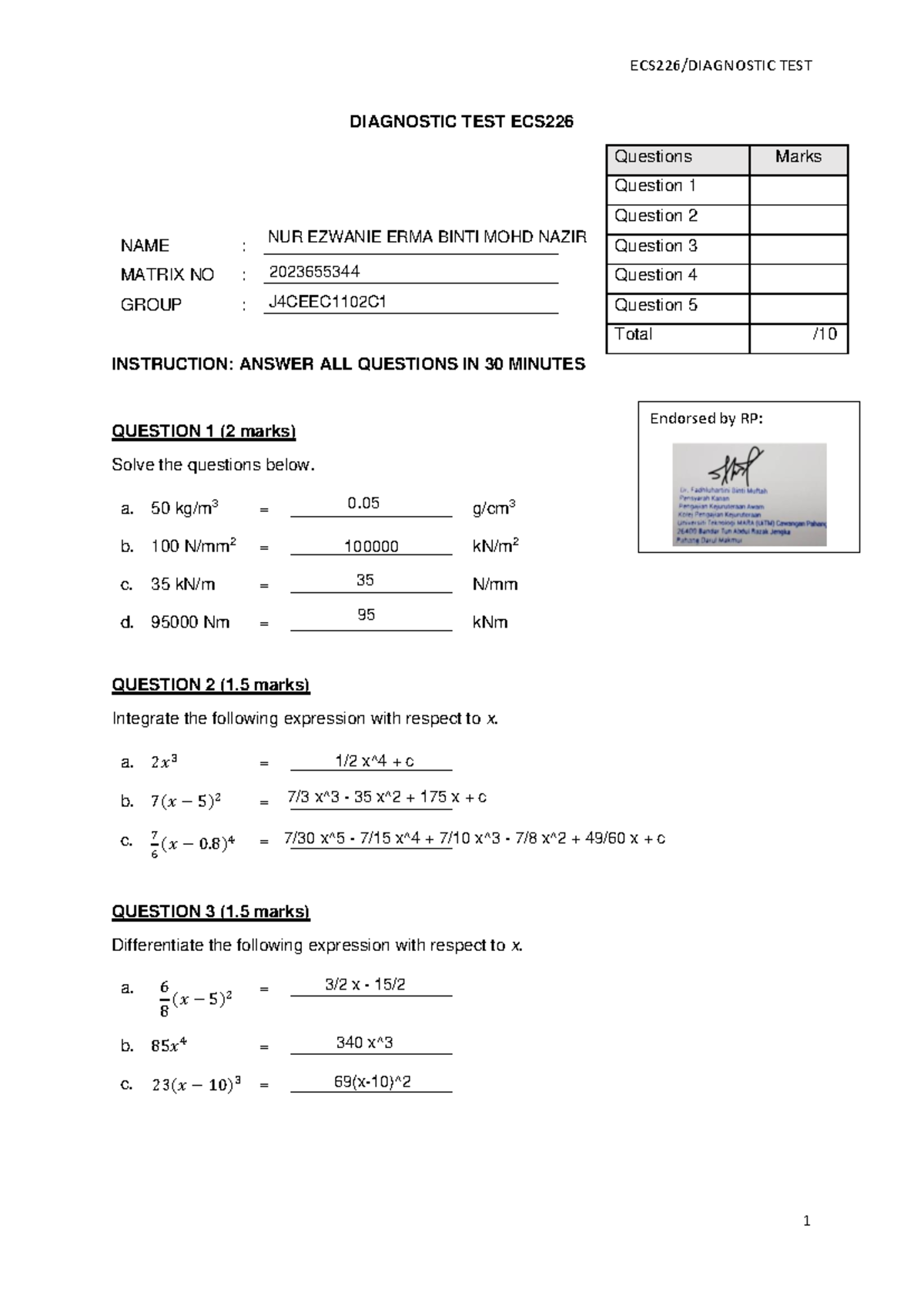 Diagnostic TEST Question - Mac2024 - ECS226/DIAGNOSTIC TEST 1 ...