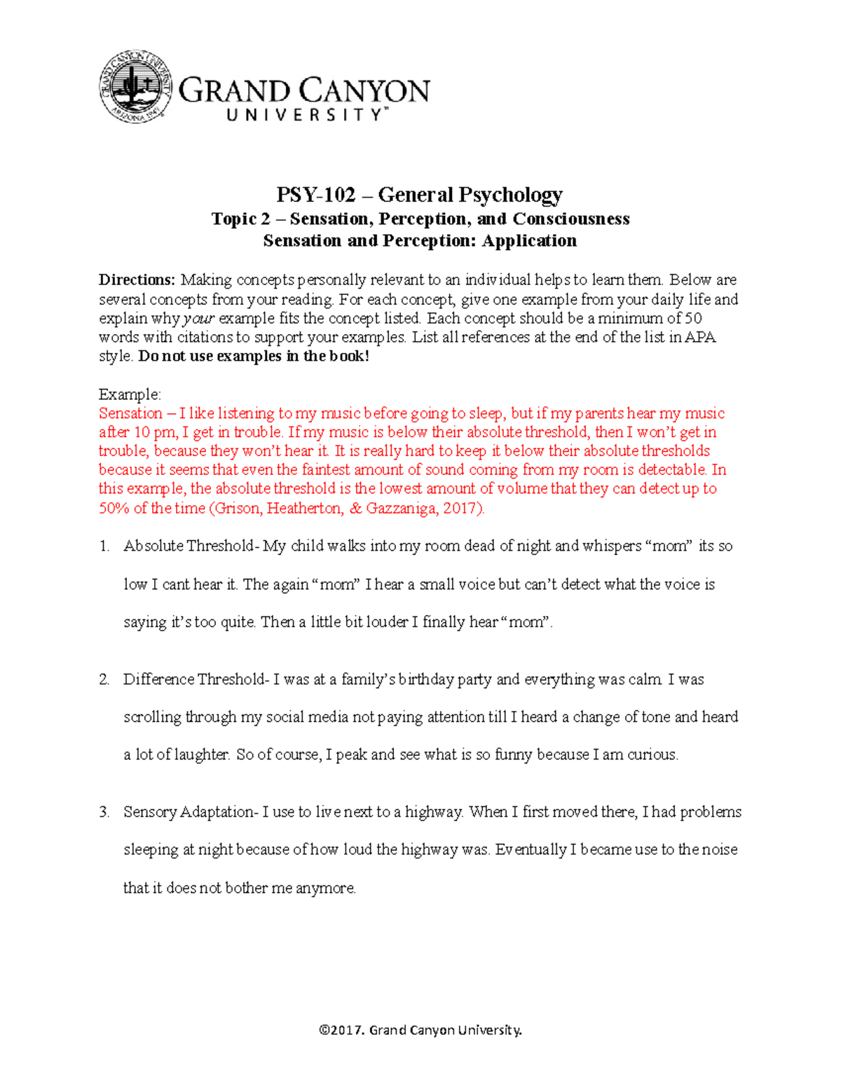 T2 examples - Sensation and Perception Application Worksheet - PSY-102 ...