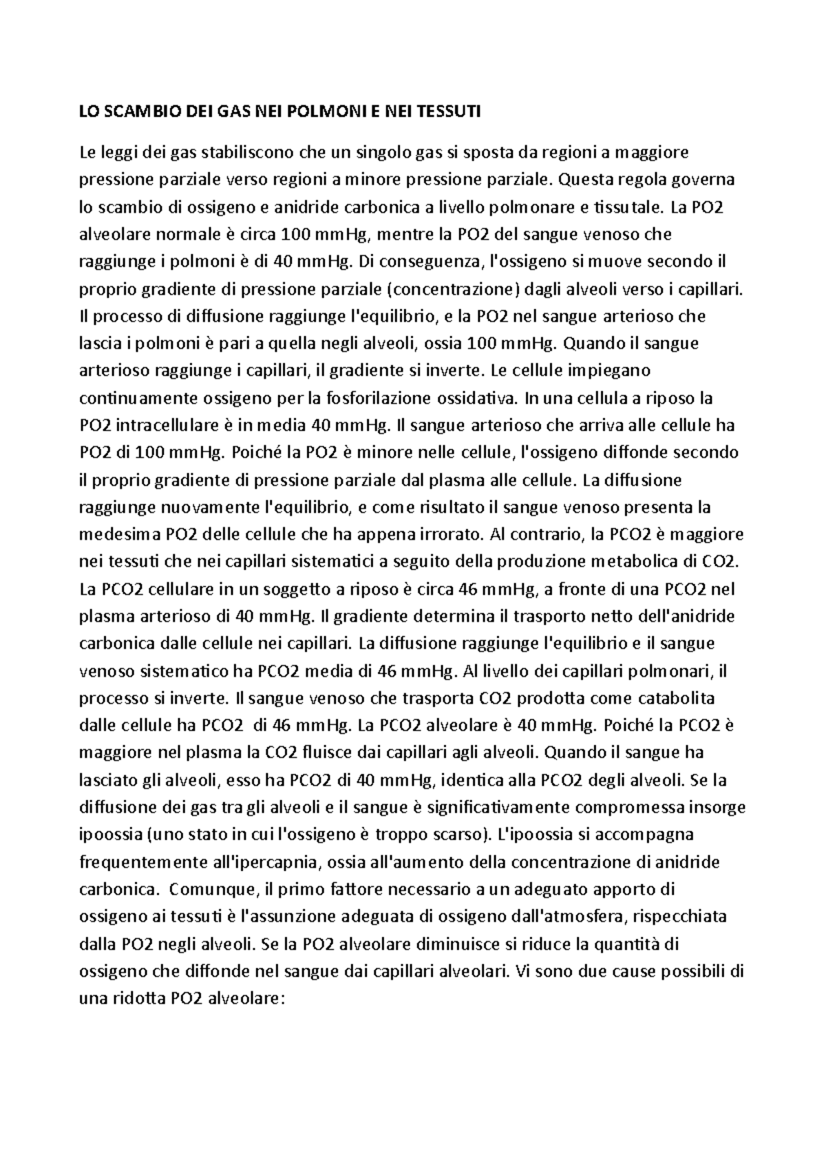 Scambio Di Gasi Nei Tessuti E Polmoni Lo Scambio Dei Gas Nei Polmoni