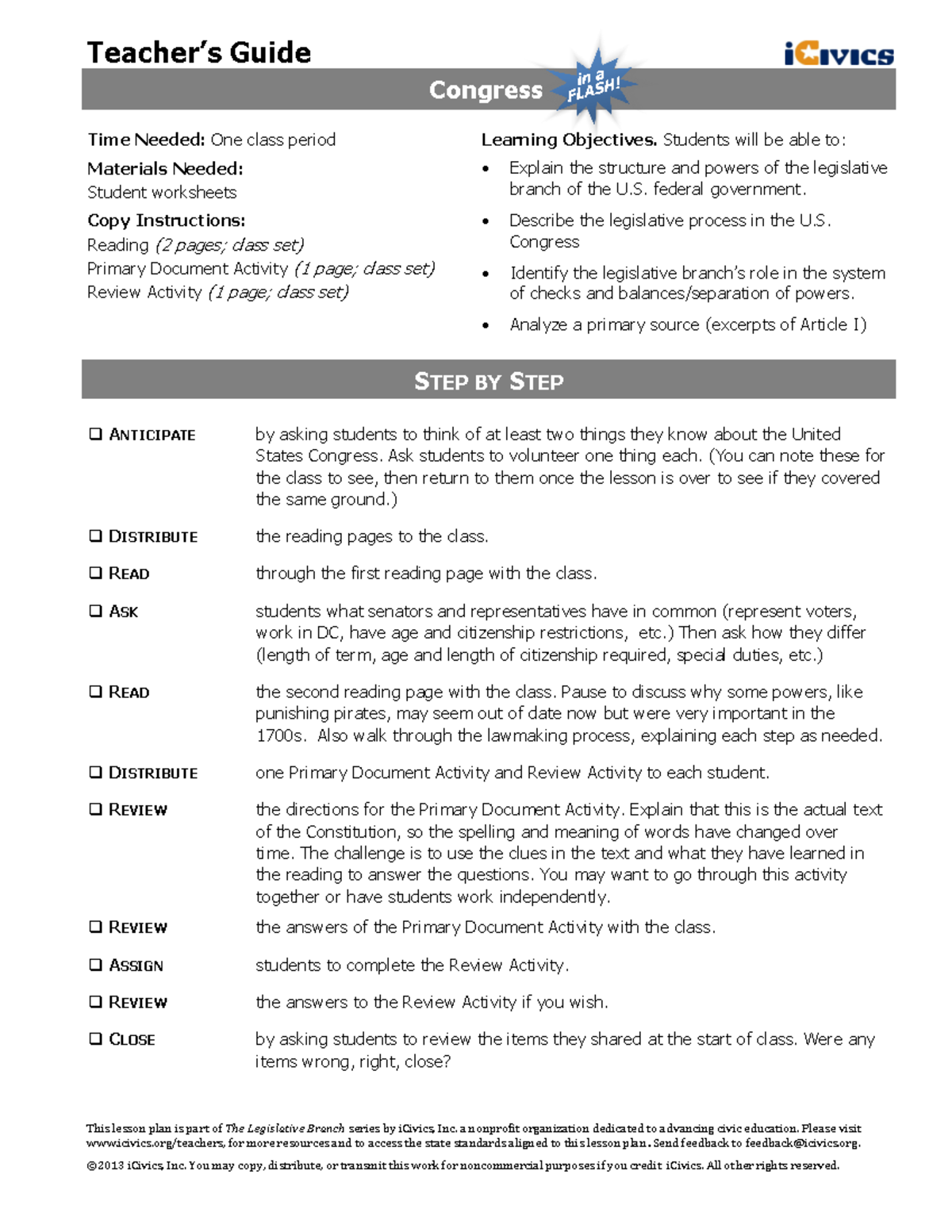 Unit 6 Reading - Congress in a Flash; Legislative Branch (i Civics ...