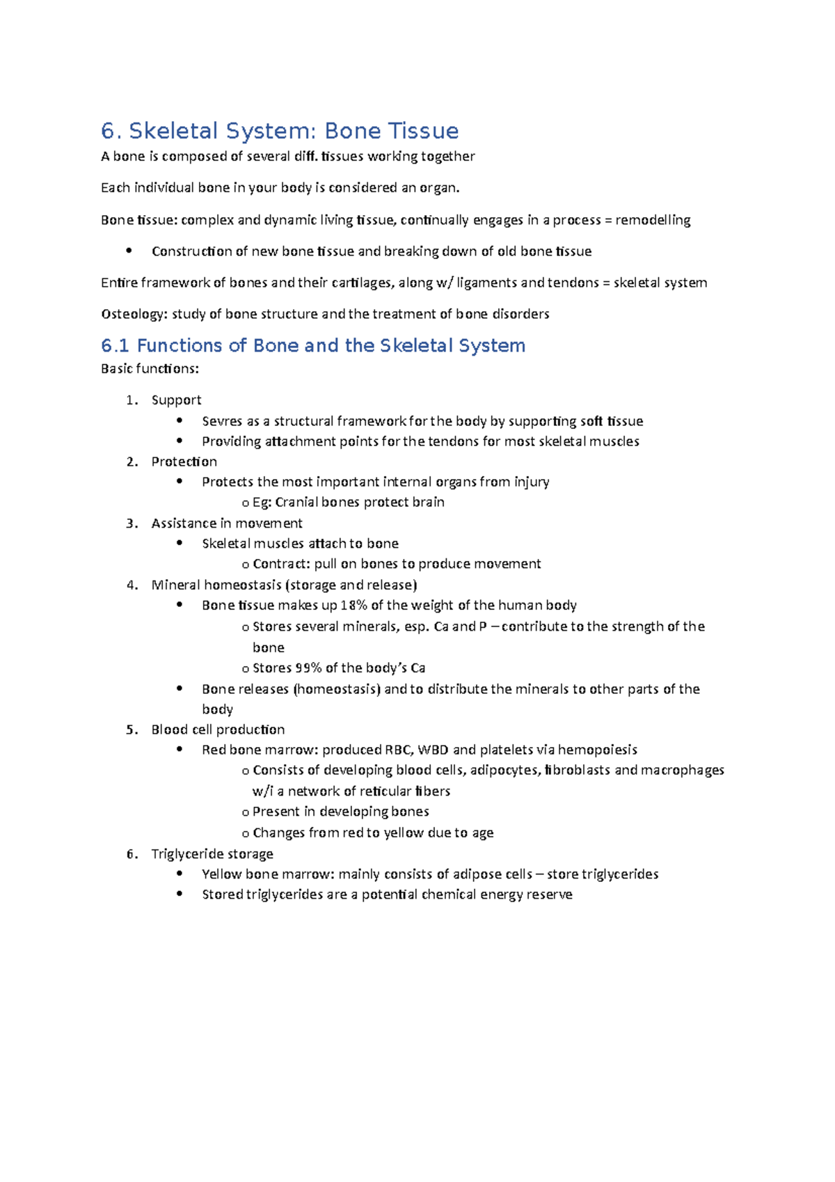 Chapter 6 - Lecture notes 20-25 - 6. Skeletal System: Bone Tissue A ...