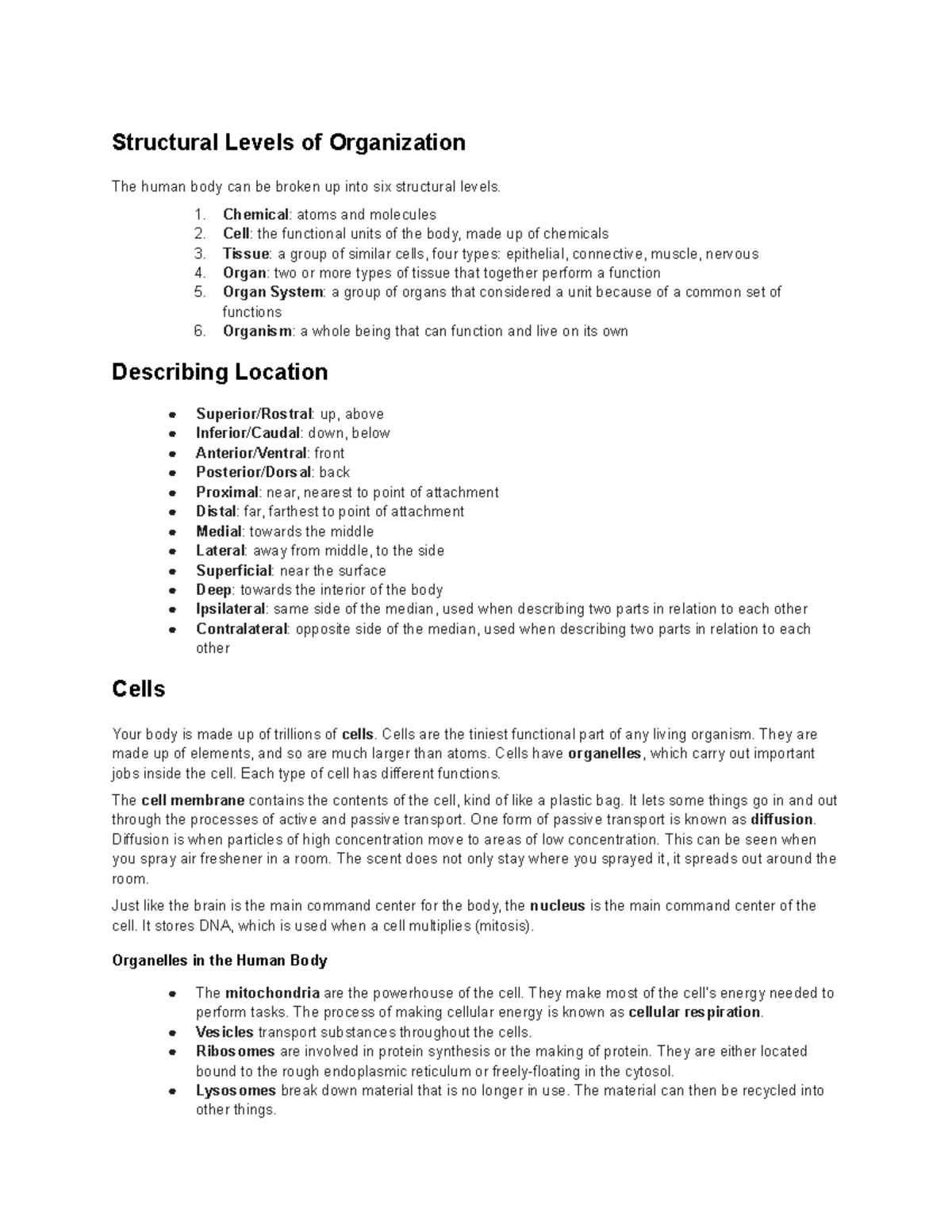 Anatomy & Physiology - This helps for studying - Structural Levels of ...