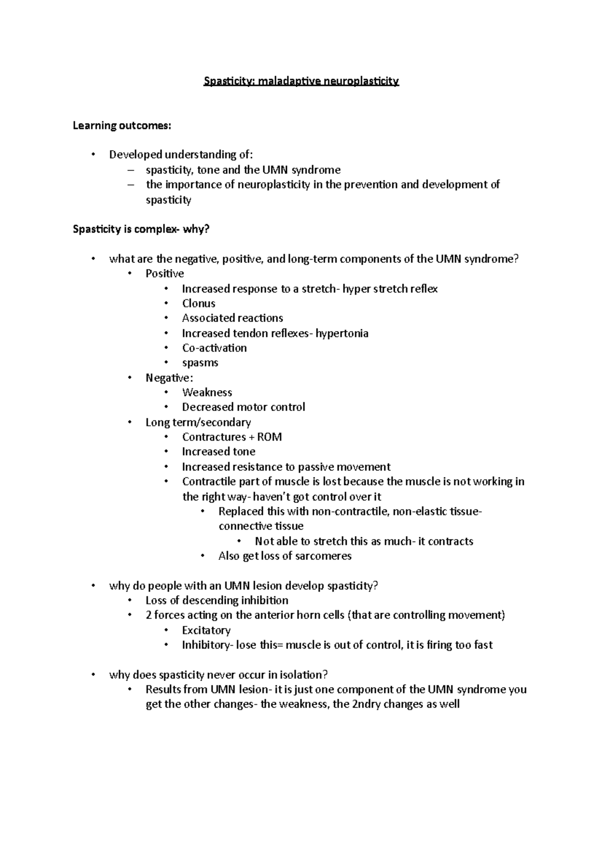 Neuro physio- Spasticity- maladaptive neuroplasticity p1 - PSIO6044 ...