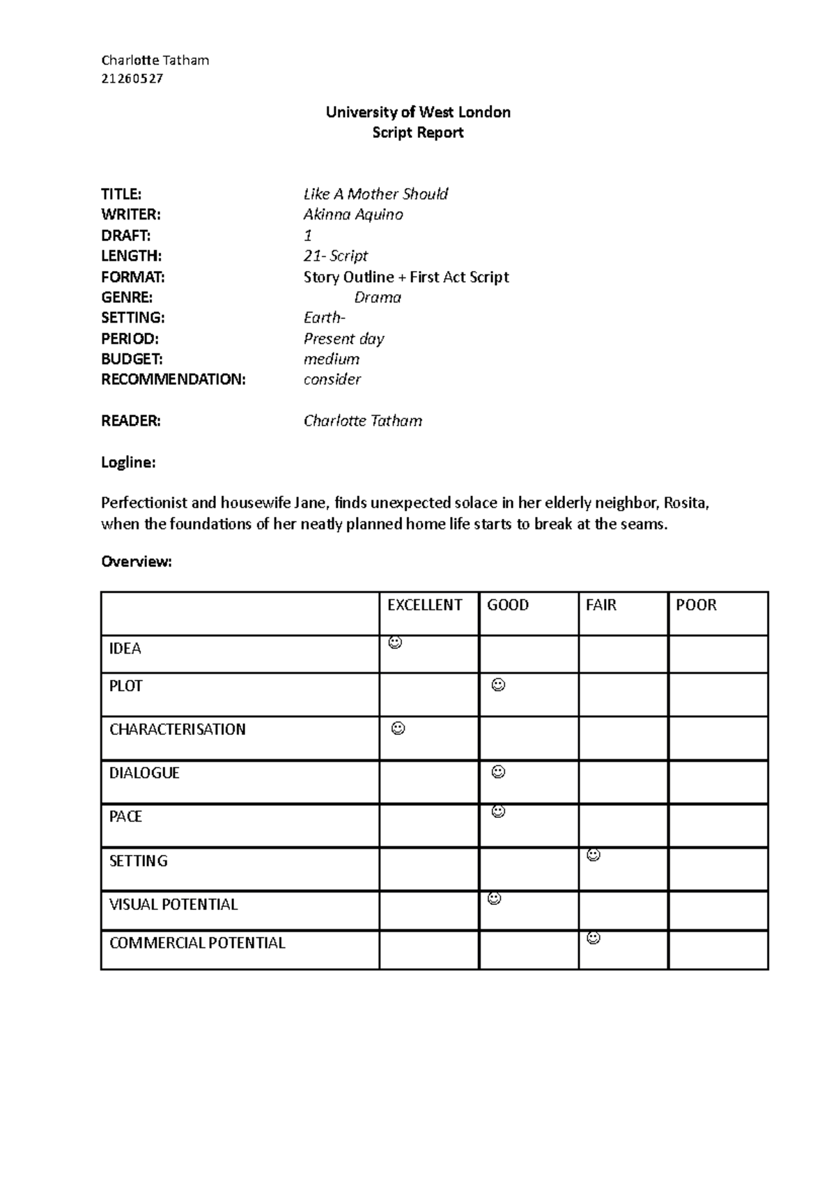 Practical - Script Report Example - Charlotte Tatham 21260527 ...