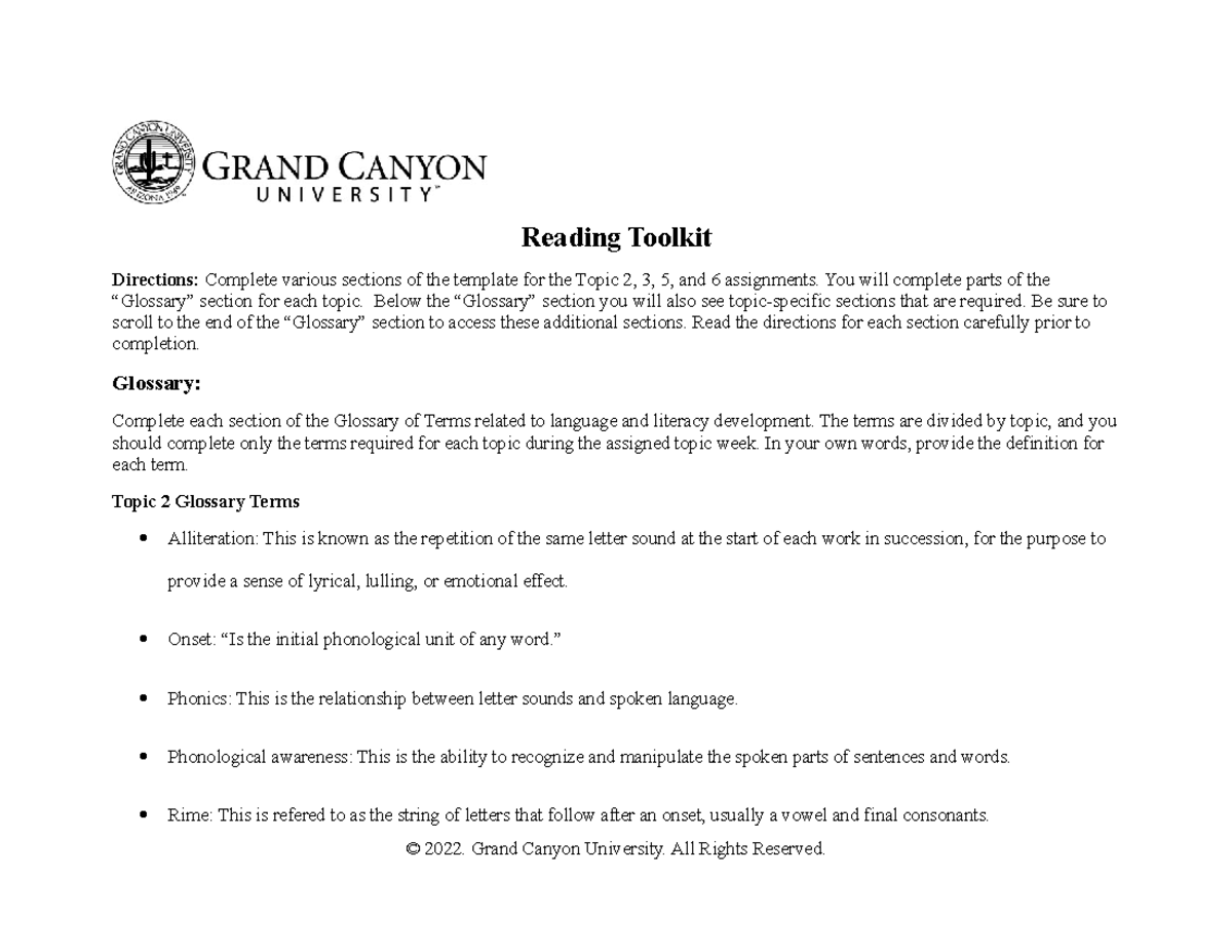 Reading Toolkit Topic 4 - Reading Toolkit Directions: Complete various ...