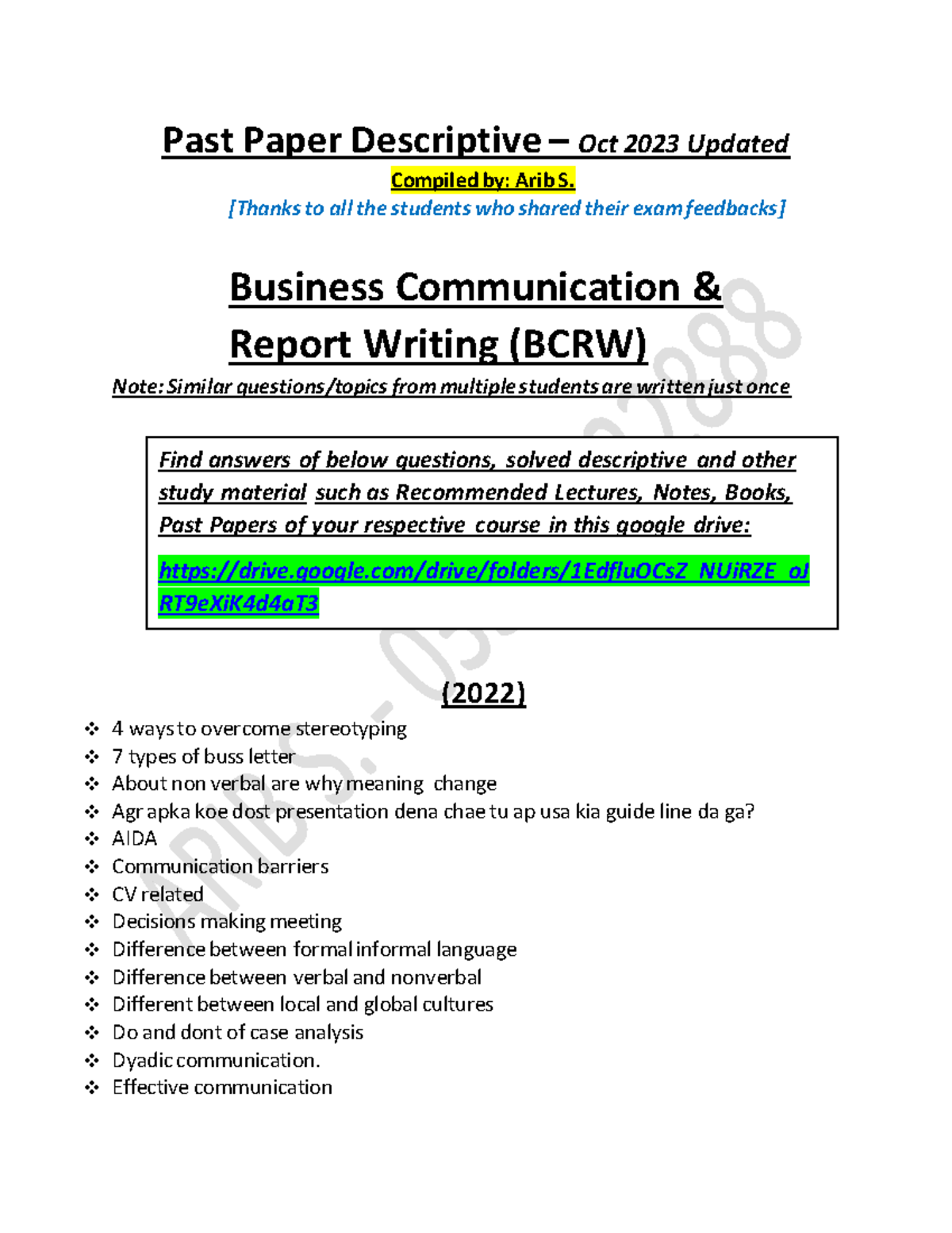 03. PP BCRW - OCT Updated - Past Paper Descriptive – Oct 2 023 Updated ...