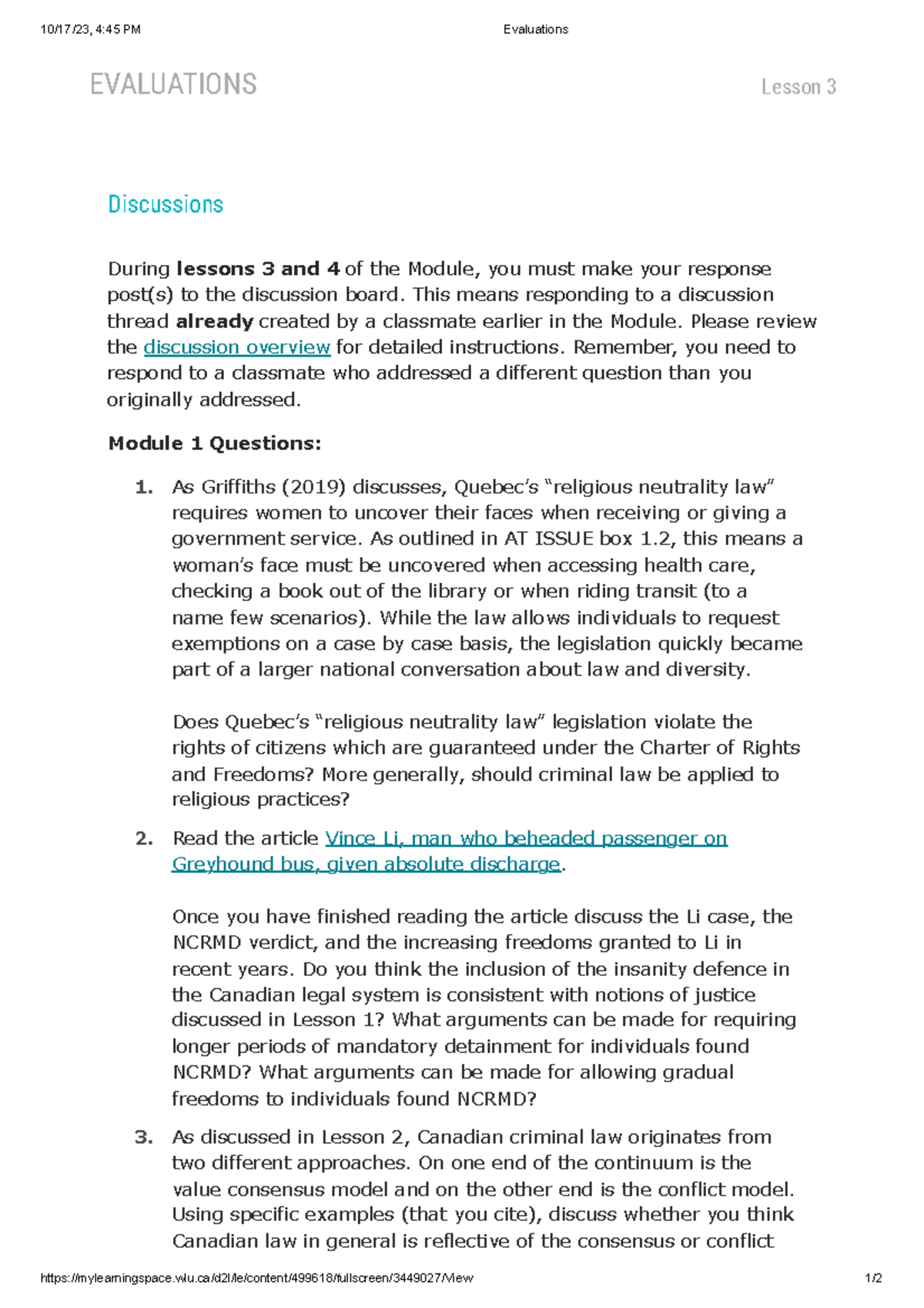 Evaluations - CC-102-OC2 - Intro to Crim. Justice System - 10/17/23, 4 ...