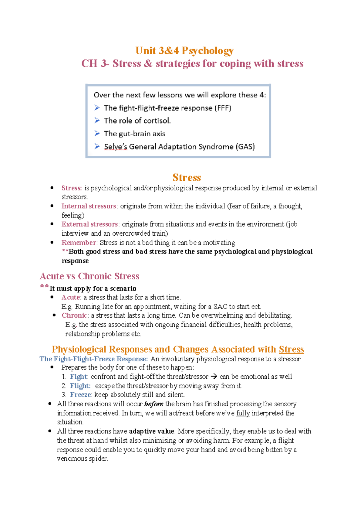 Ch 3 - Stress & strategies for coping with stress - Unit 3&4 Psychology ...
