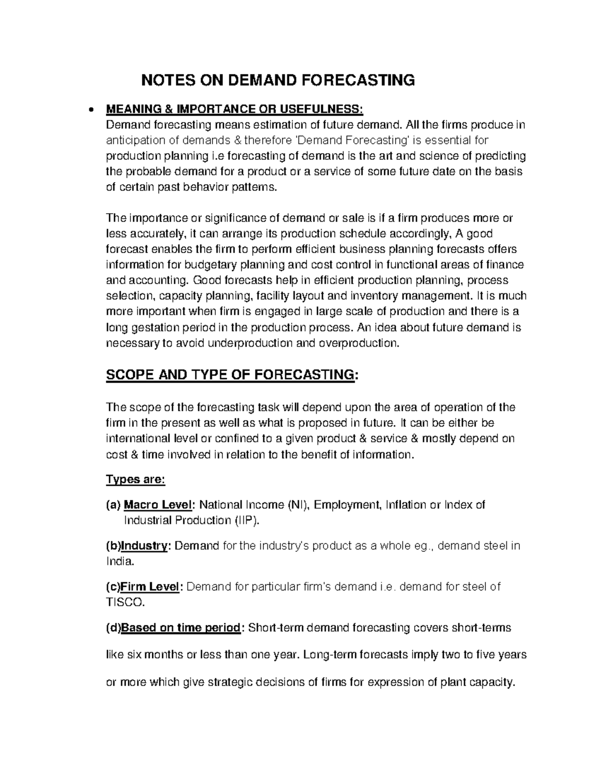 Notes on Demand Forecasting PDF - NOTES ON DEMAND FORECASTING MEANING ...