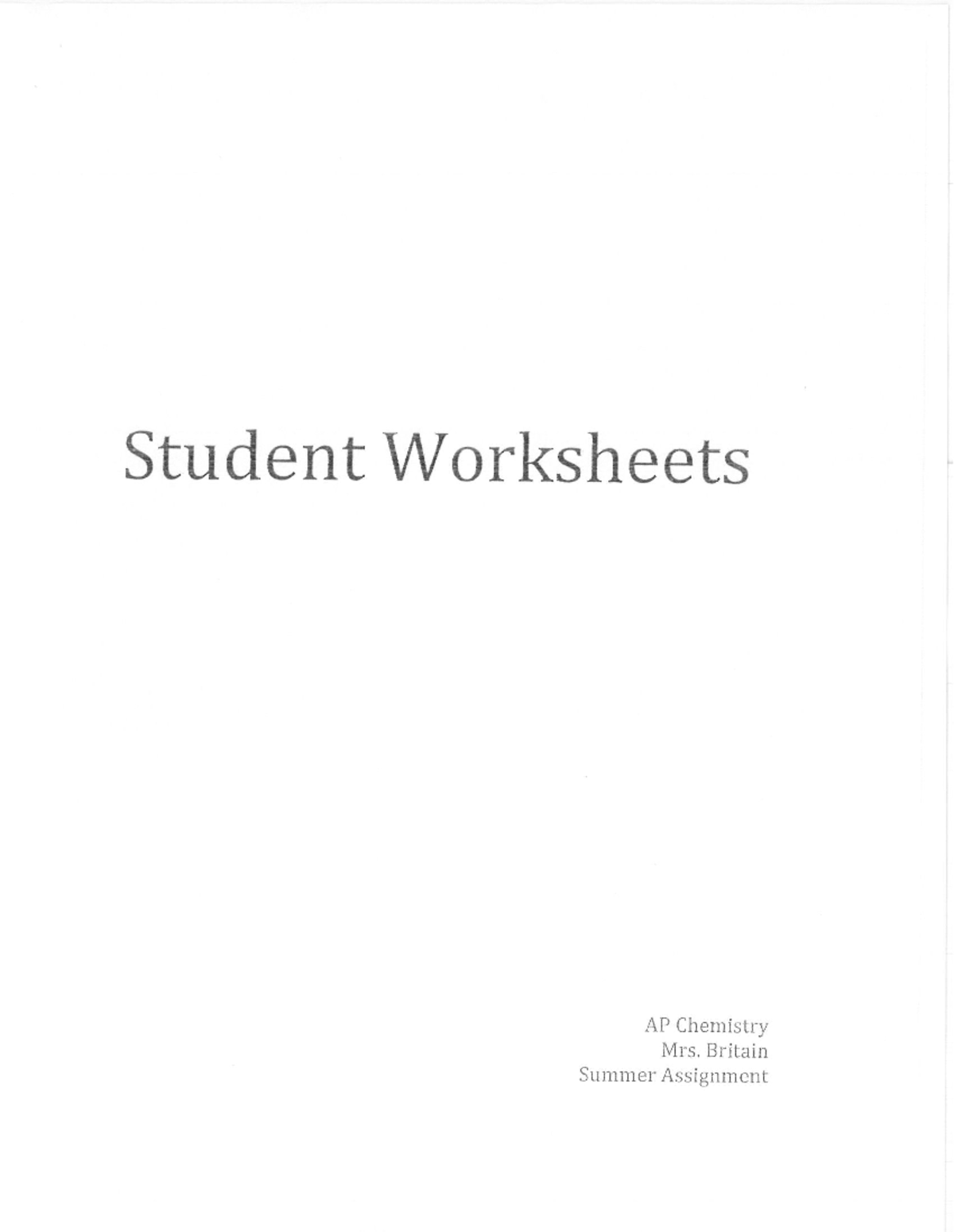 AP Chemistry student worksheets - CHEM 1405 - Studocu