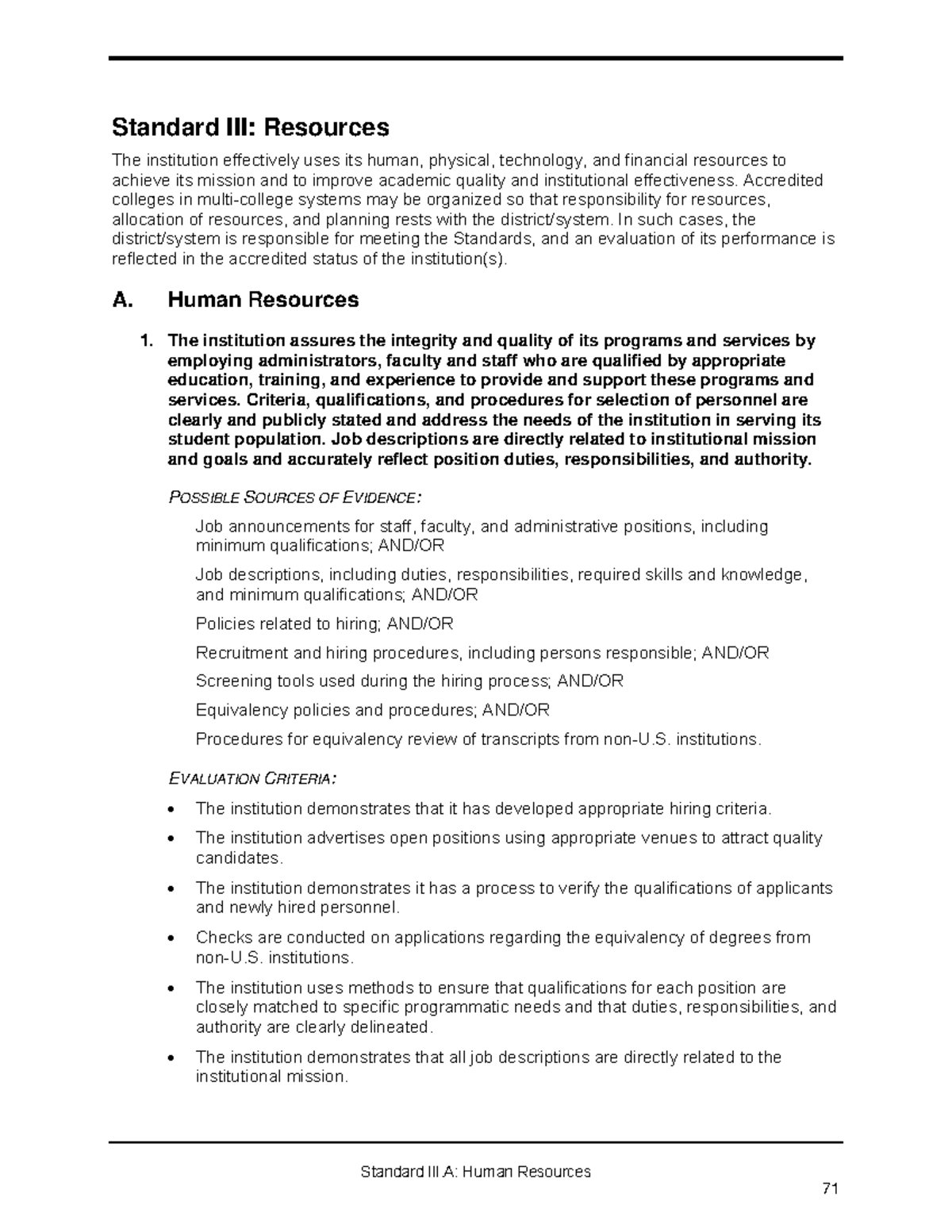 Draft Accjchandbook Stand III - Standard III: Human Resources Standard ...