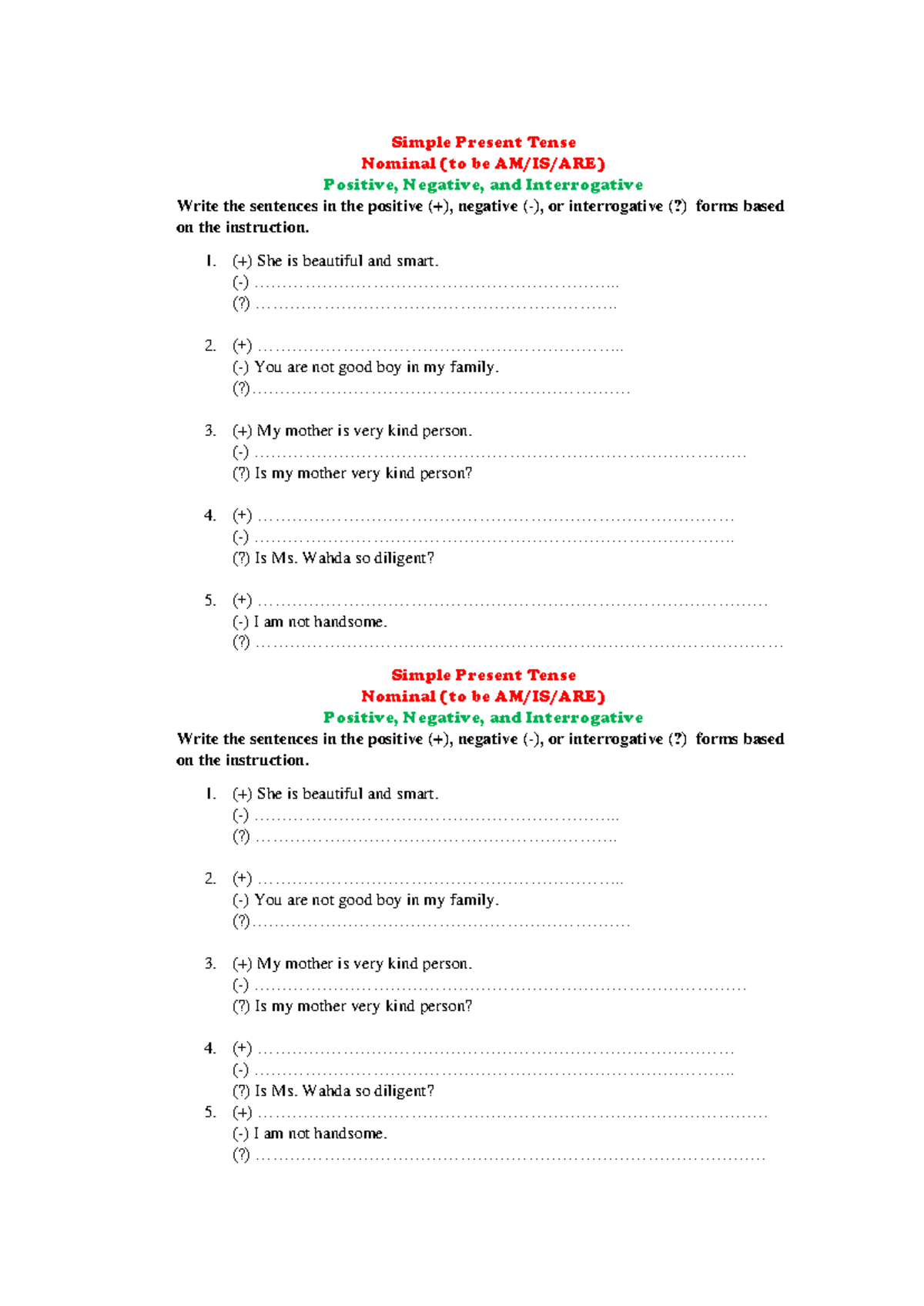 LKPD Simple Present Tense - Simple Present Tense Nominal (to be AM/IS/ARE) Positive, Negative ...