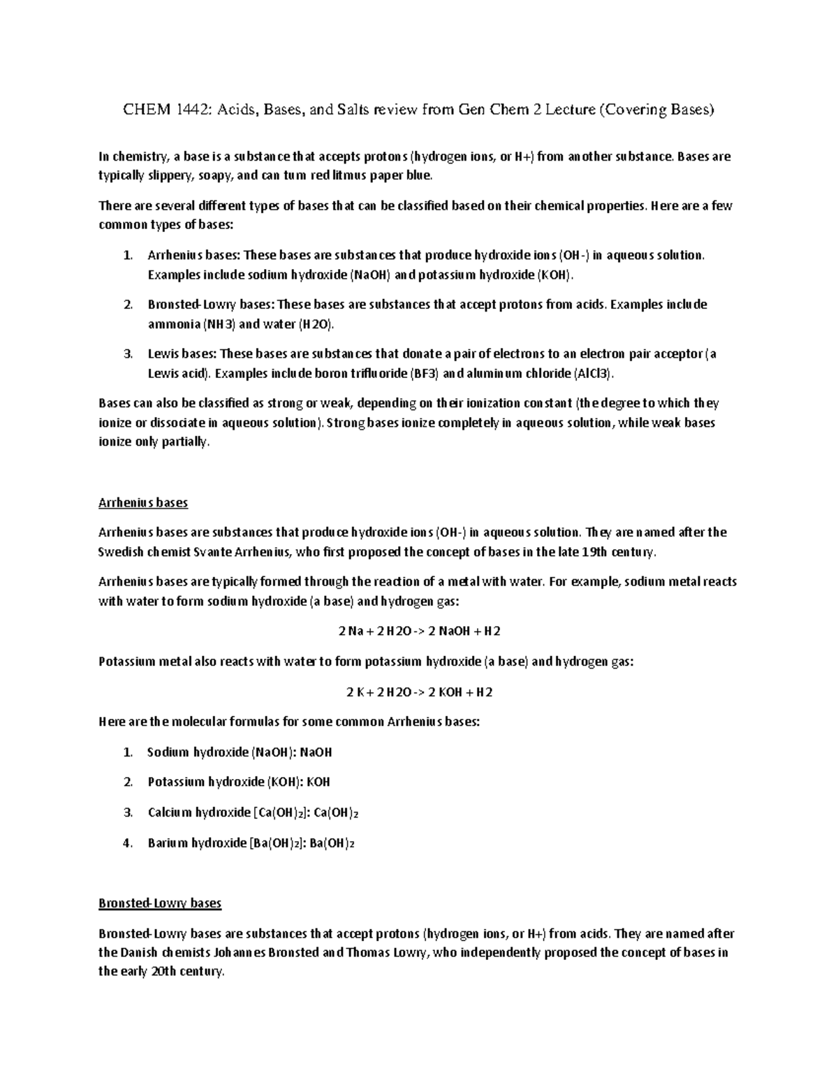 Chemical Bases and details of the types of Chemical Bases there are ...
